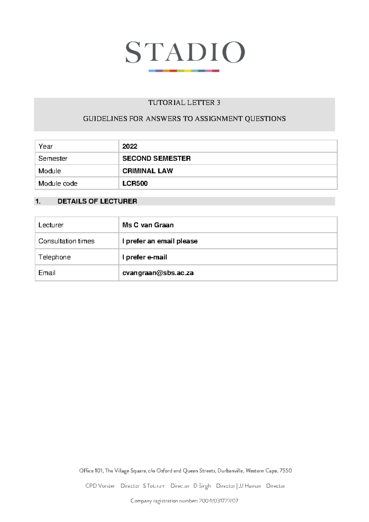 LCR500 TL3 2022 02 - Assignment feedback - TUTORIAL LETTER 3 GUIDELINES ...