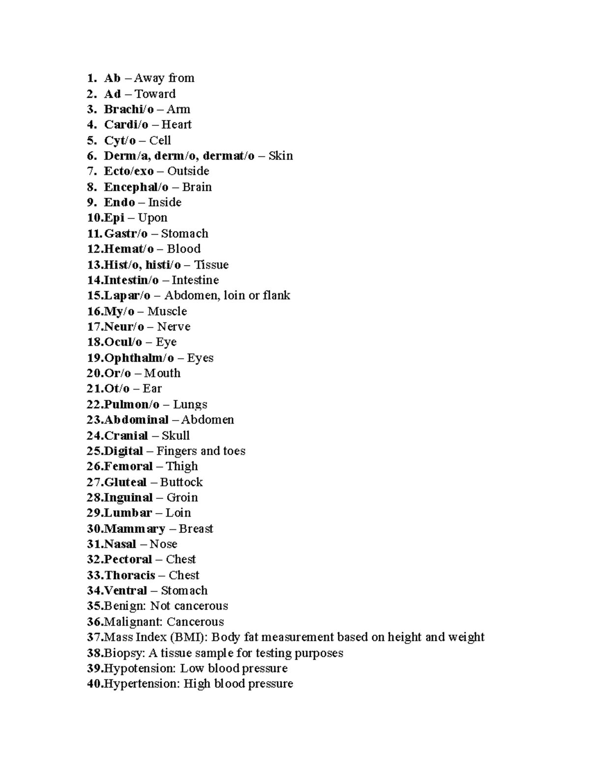 100medicalterms - medical teems to know - 1. Ab – Away from 2. Ad ...