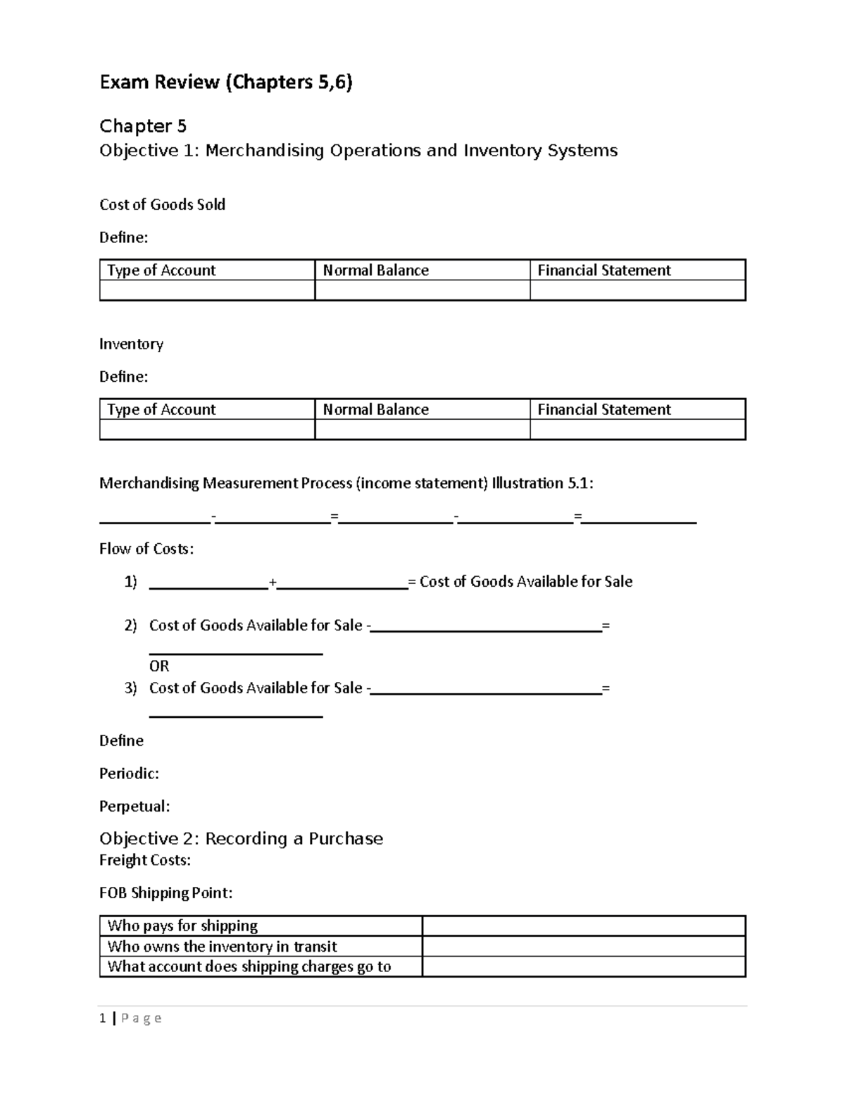 Exam Revision 5 6 - Chapter 5 Objective 1: Merchandising Operations and ...