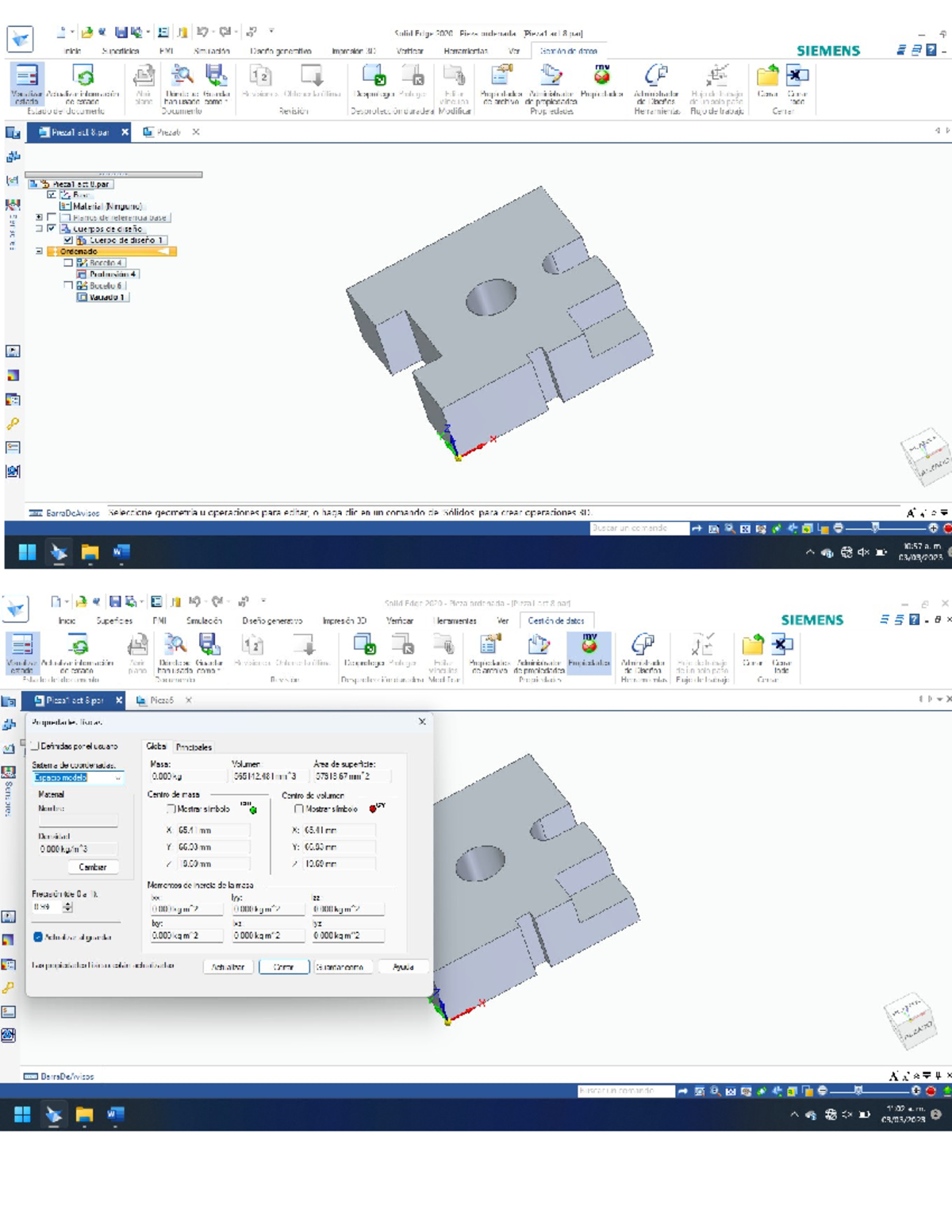 Act 7 dibjo - hola - Solid Edge 2020 Pieza ordenada act Inicio Superficies PMI Simulación Diseño ...