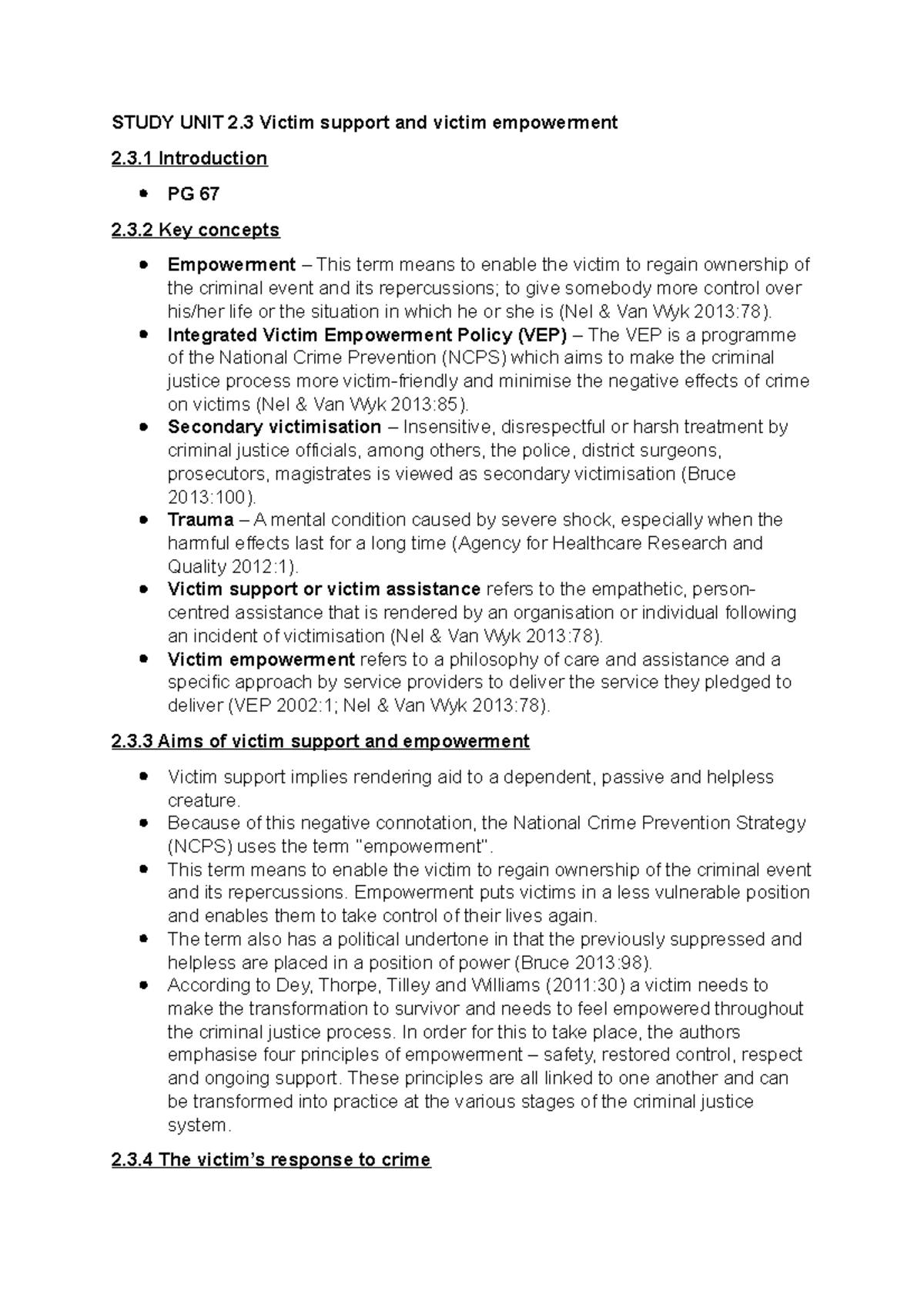Study UNIT 2 - NOTES - STUDY UNIT 2 Victim support and victim ...
