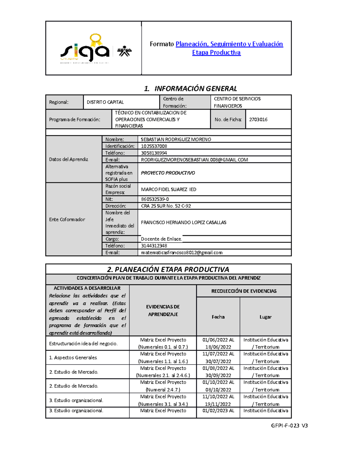 DOC Sebstian Senaaaaaaaa - Formato Planeación, Seguimiento y Evaluación ...