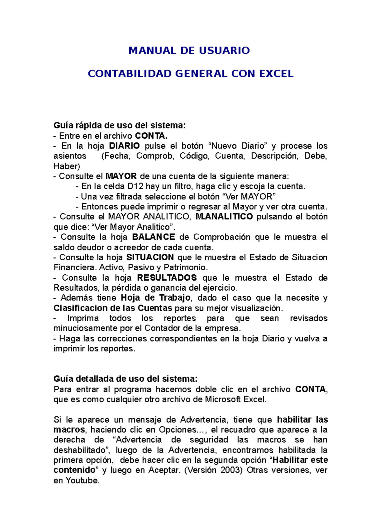 Manual DE Usuario - MANUAL DE USUARIO CONTABILIDAD GENERAL CON EXCEL ...