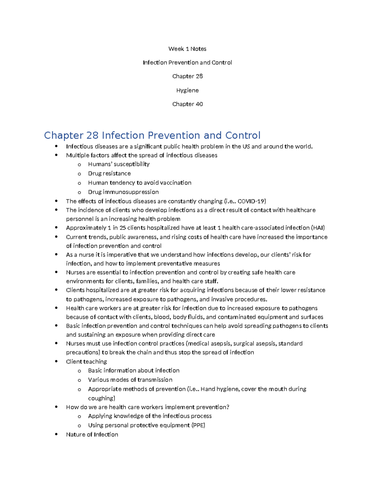 Week 1 Notes Infection Control and Hygeine - Week 1 Notes Infection ...