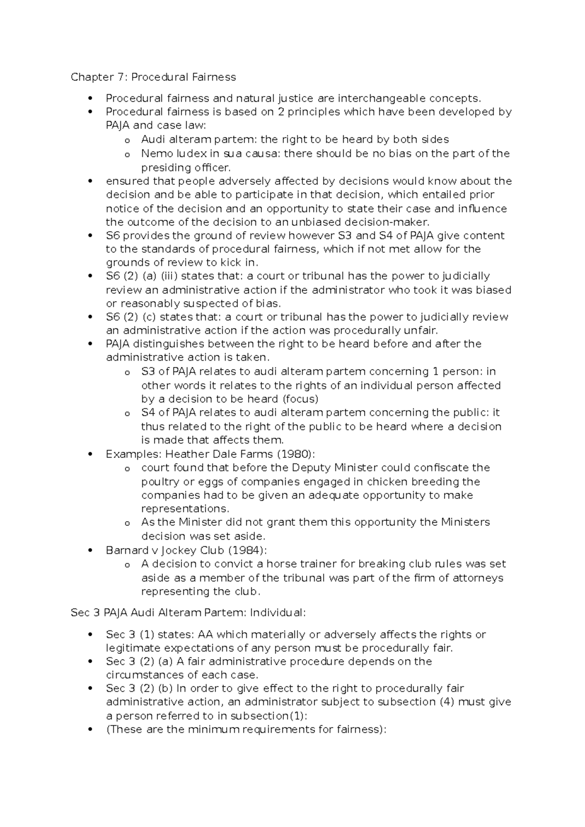 Chapter 7 Admin - Summary - Chapter 7: Procedural Fairness Procedural ...