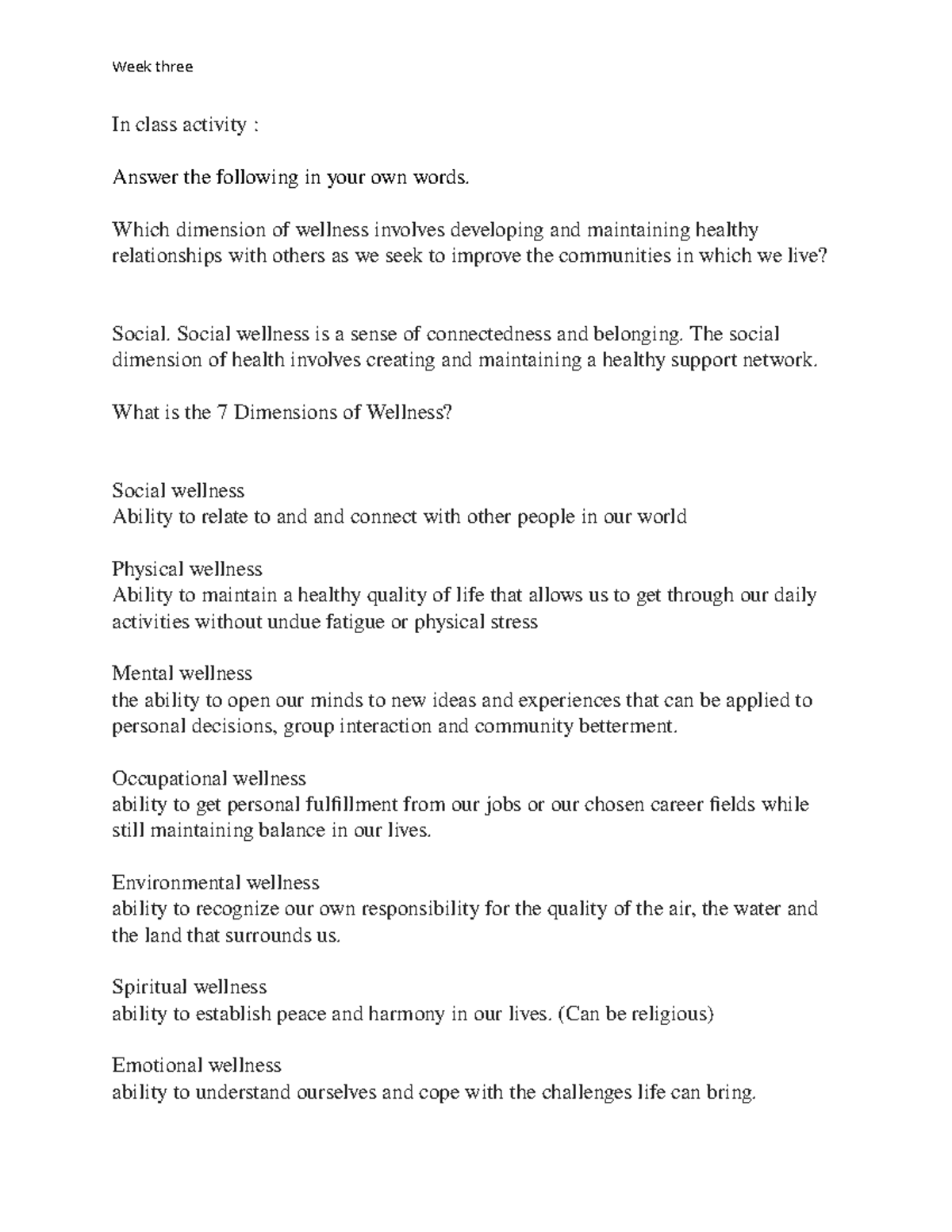 In class activity pt 1 answer key - Week three In class activity ...