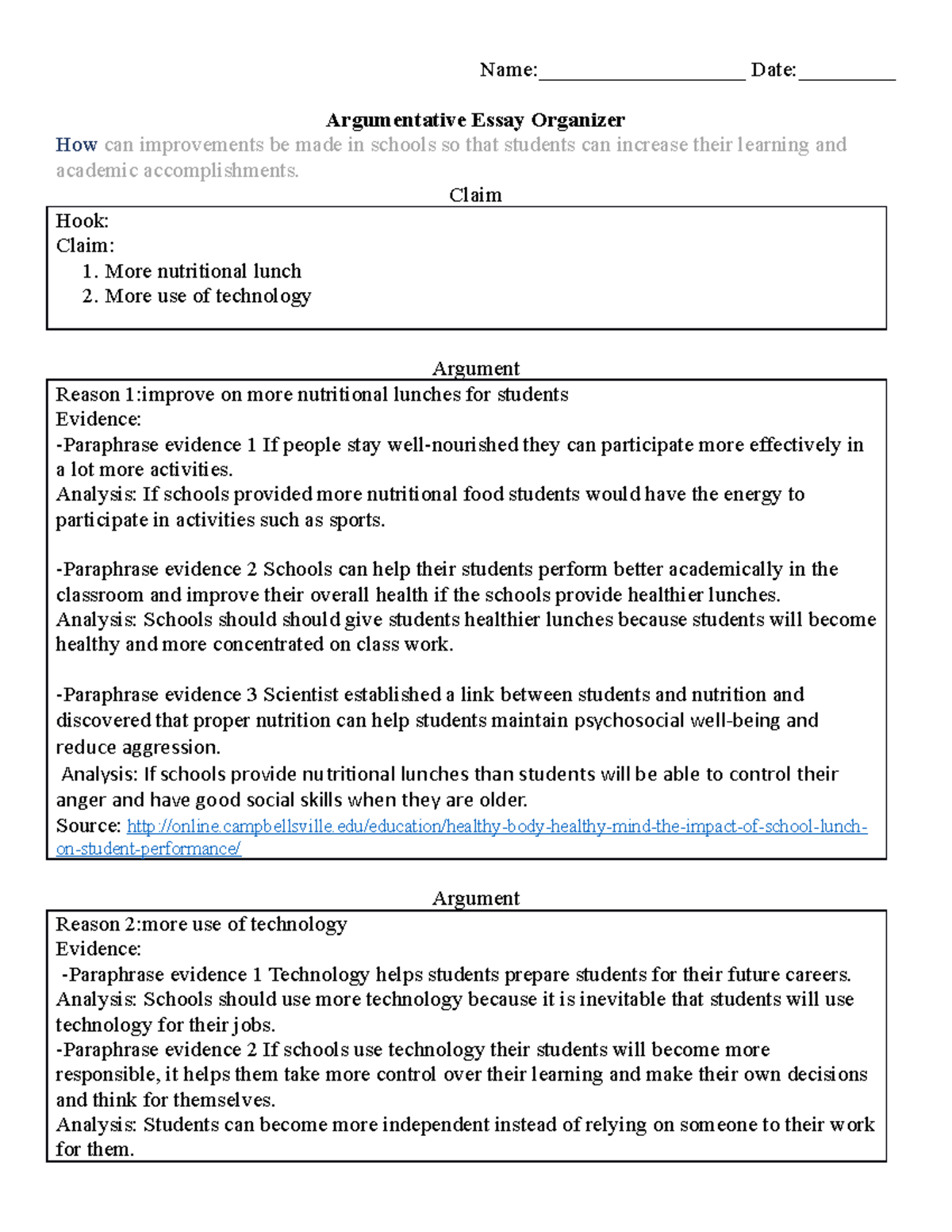 Argumentative Essay Organizer Fernando Jaramillo 4306 copy - Name ...