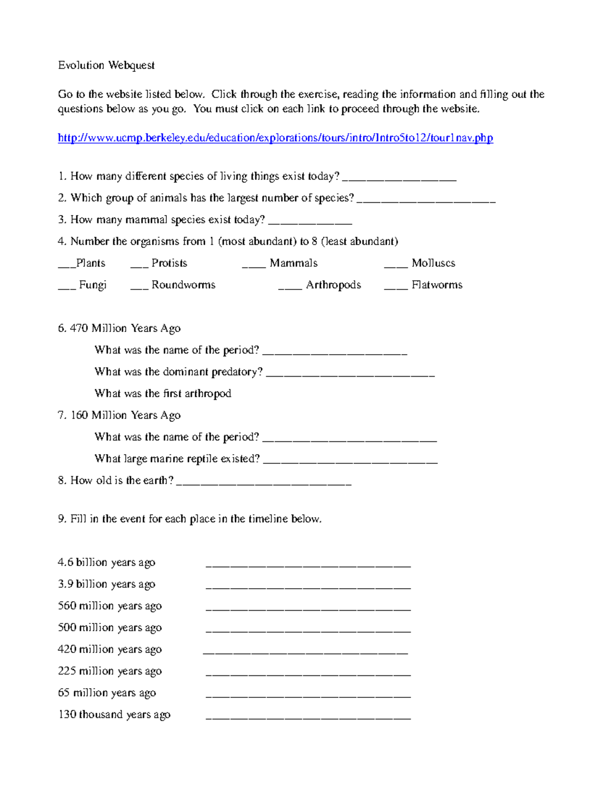 Evolution Webquest-1 - This is a homework assignment - Evolution Webquest Go to the website ...