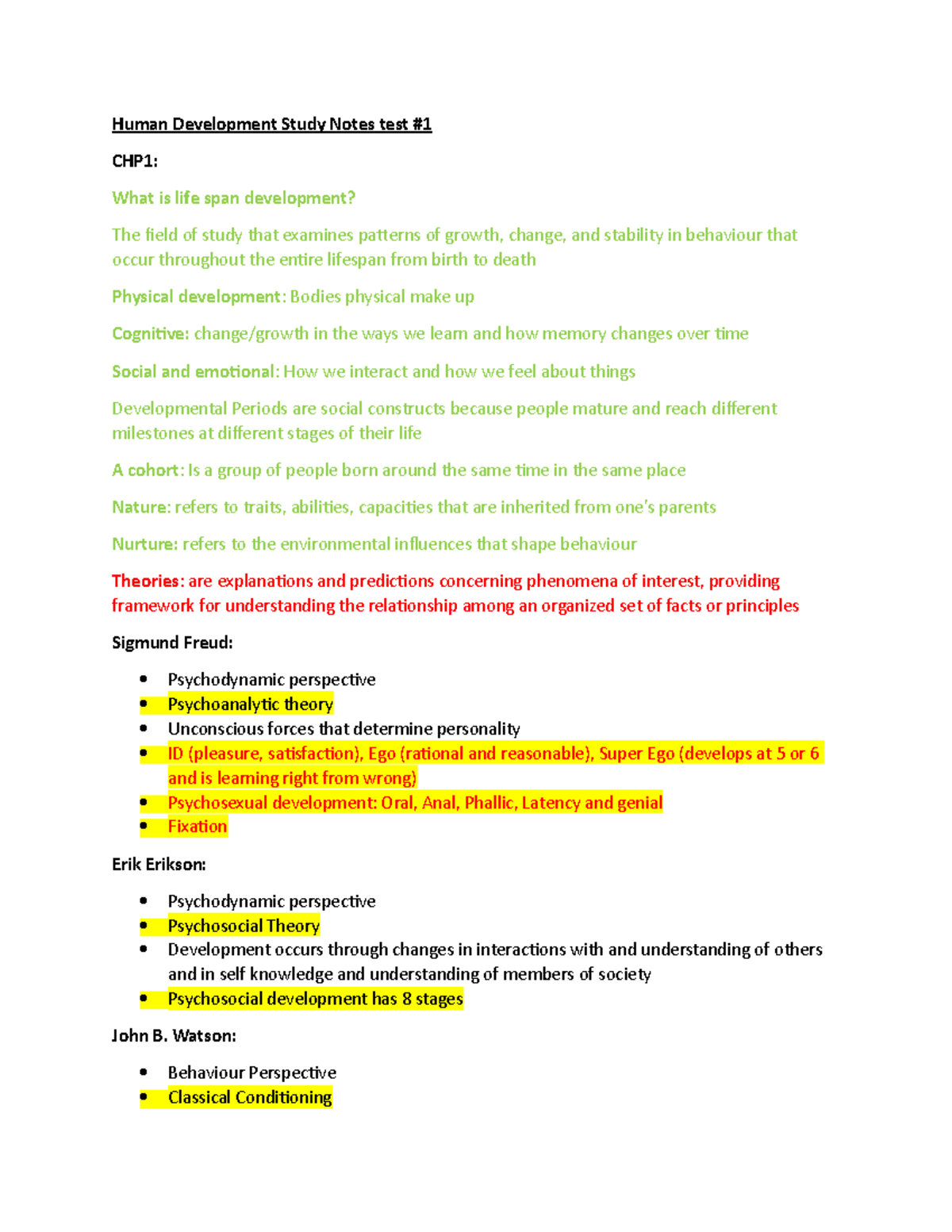 Test 1 2019, questions and answers - Human Development Study Notes test ...