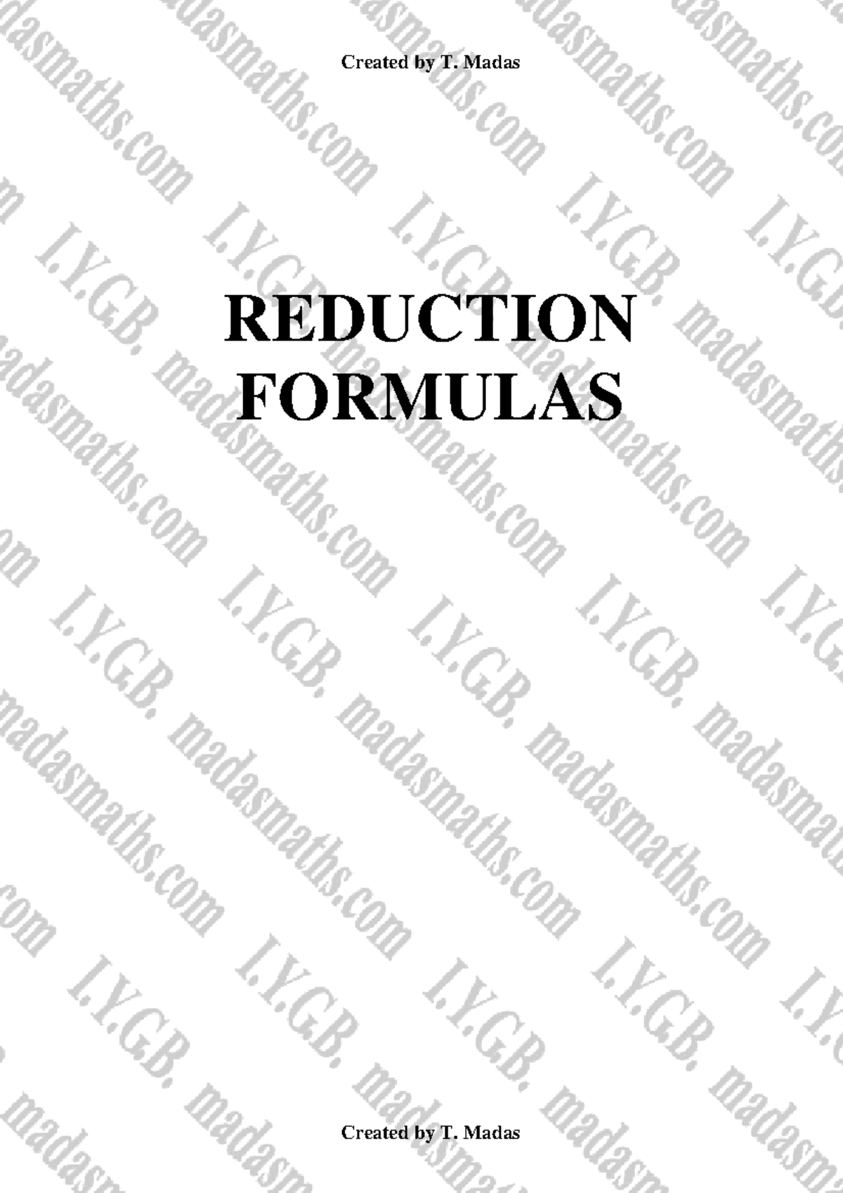 Reduction formulas - REDUCTION FORMULAS Question 1 (**) 12 0 1 ne 2 x I ...