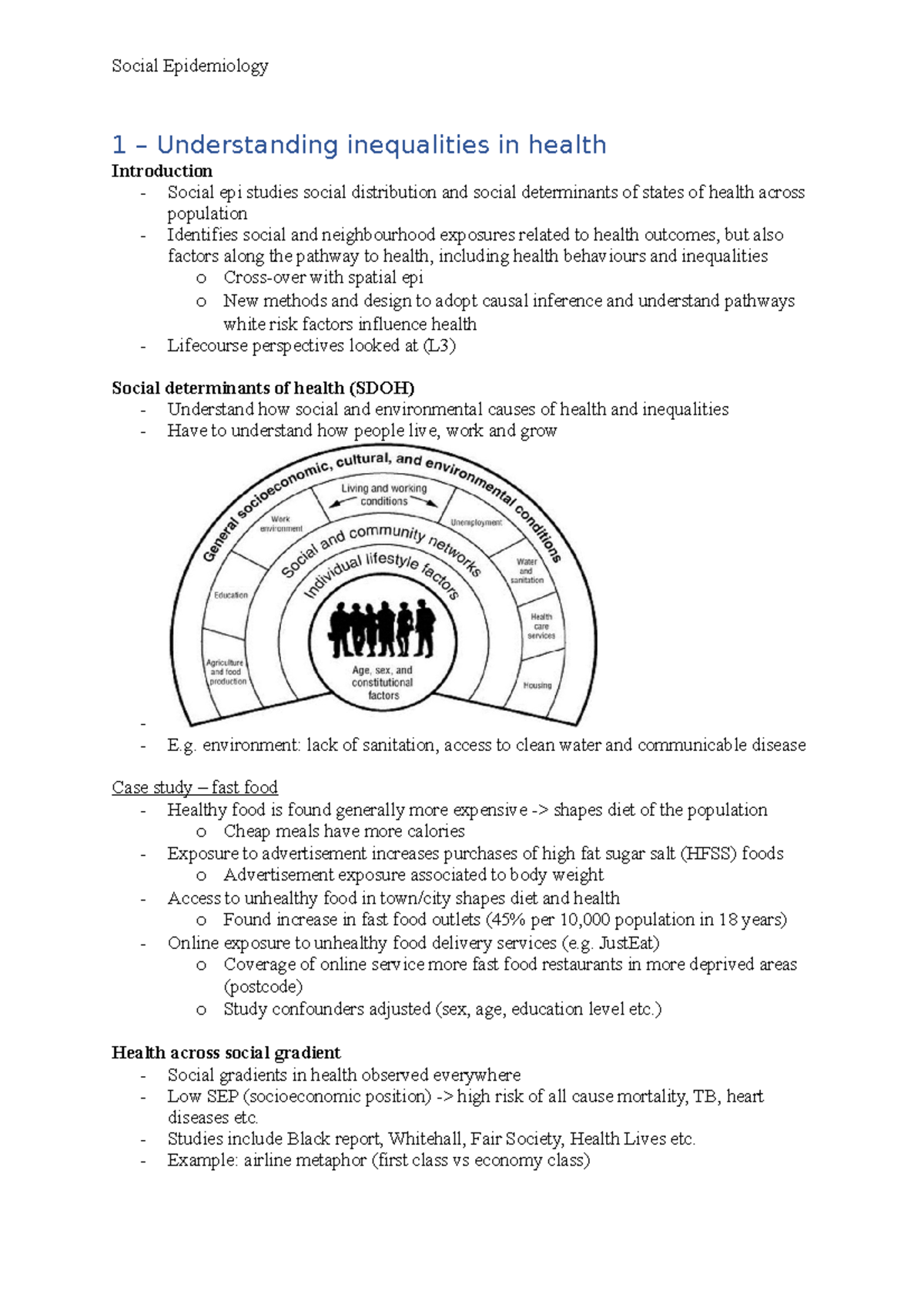 Social epi - environment: lack of sanitation, access to clean water and ...