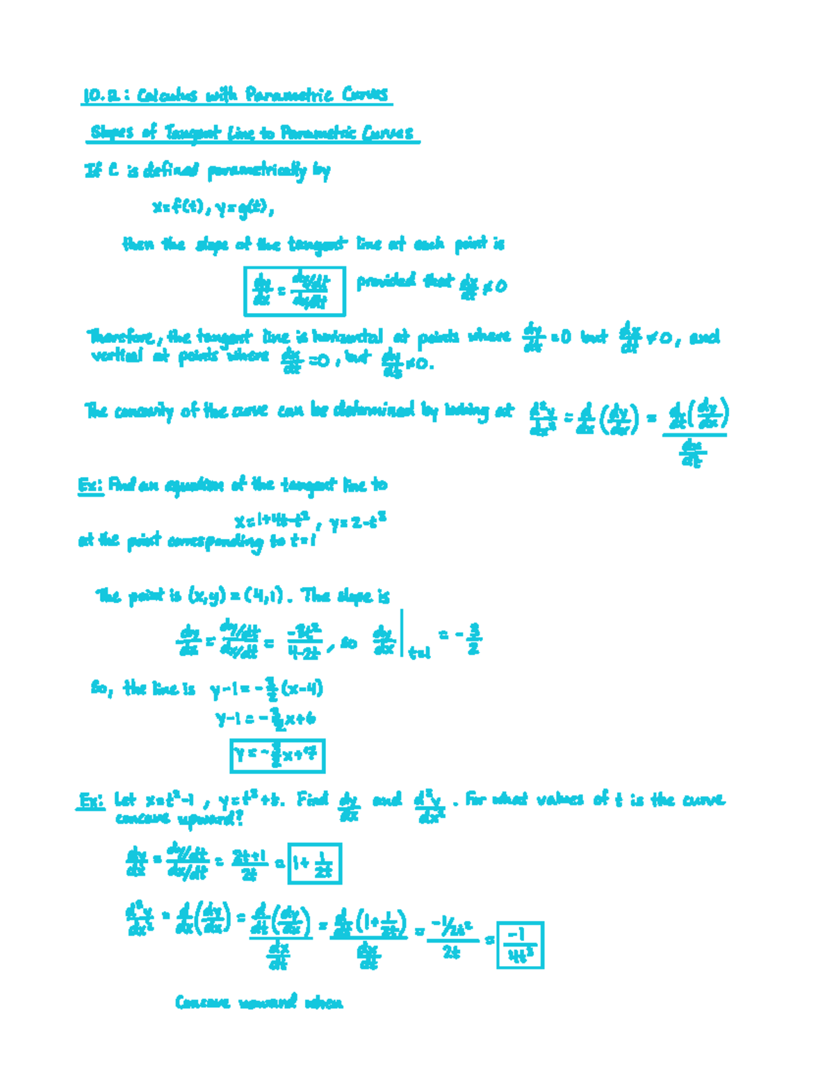 10 2 Notes Calculus Of Parametric Curves 10 2 Calculus With Parametric Curves Slopes Of