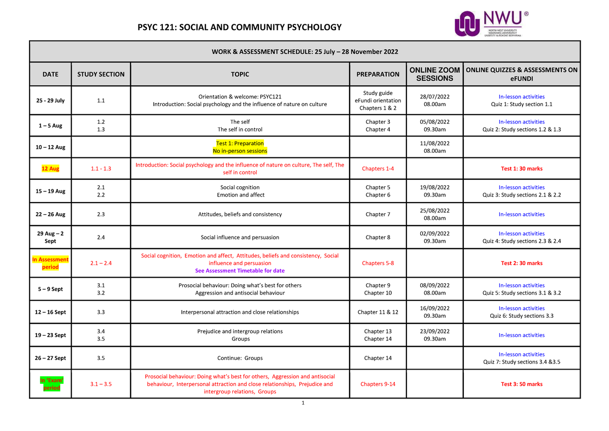 PSYC+121 2022+Semester+work+plan - 1 PSYC 121: SOCIAL AND COMMUNITY ...