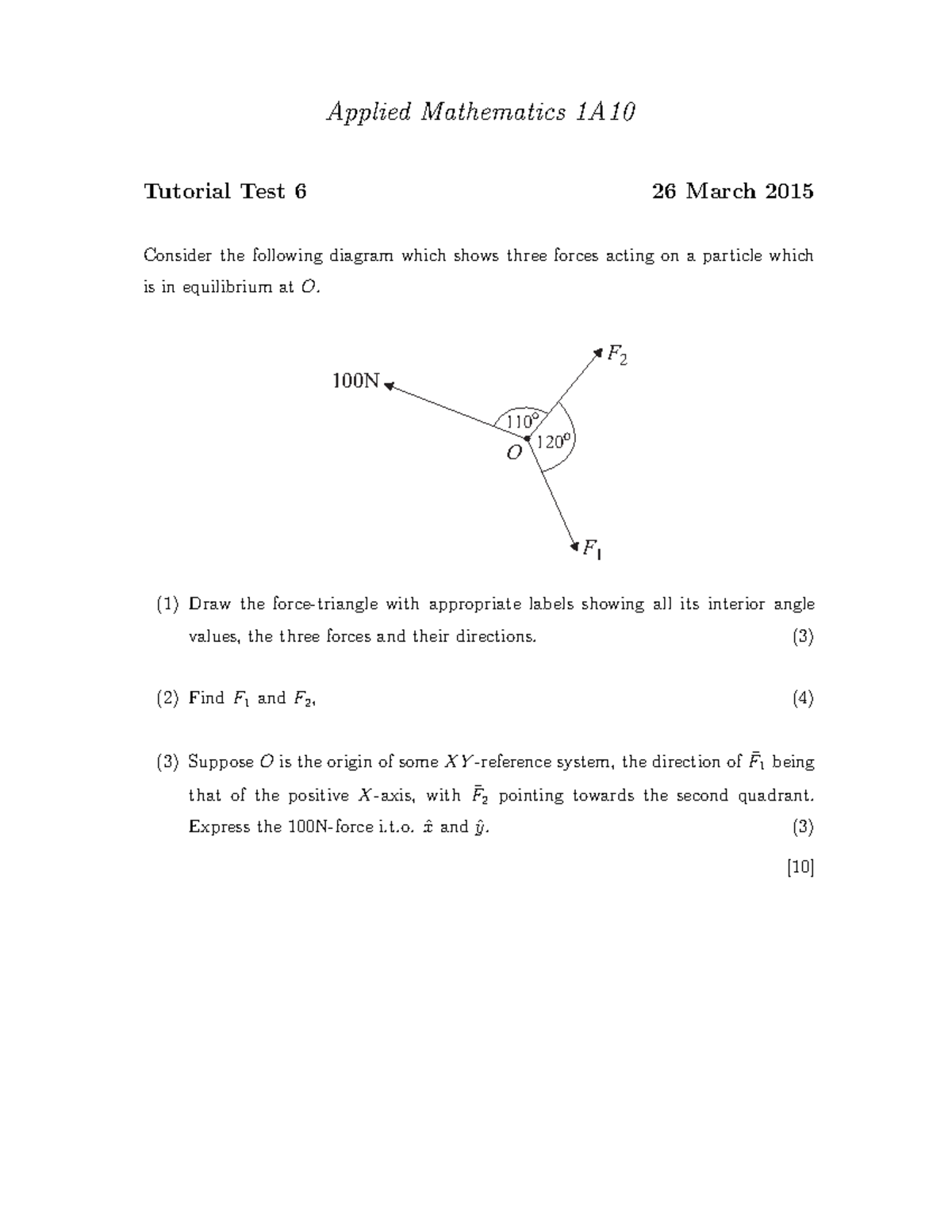 Tuttest 6apm1a1015 - Applied Mathematics 1A10 Tutorial Test 6 26 March ...