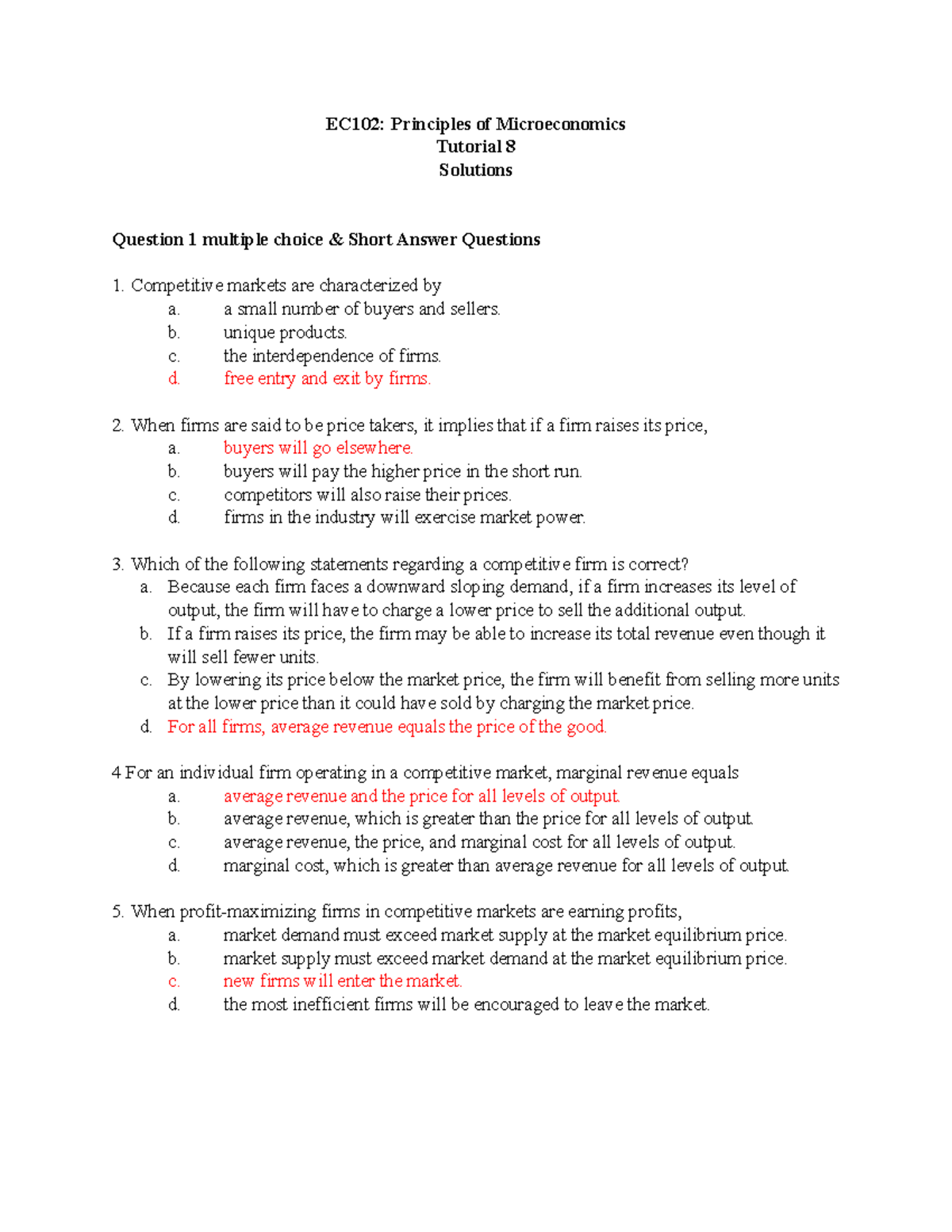 EC102 Tutorial 8 Solution - EC102: Principles of Microeconomics ...
