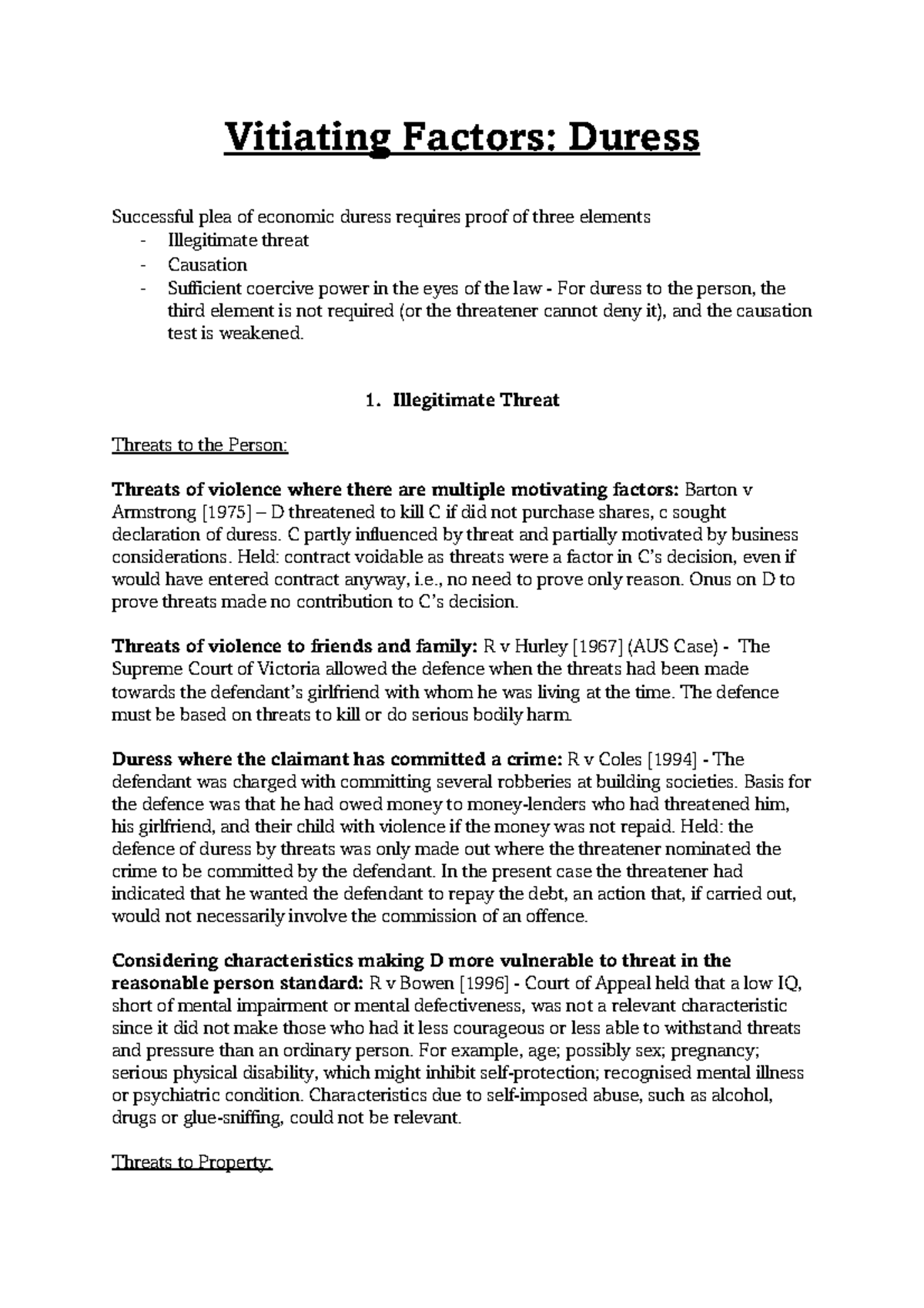 Vitiating Factors - Duress Cases - Vitiating Factors: Duress Successful ...