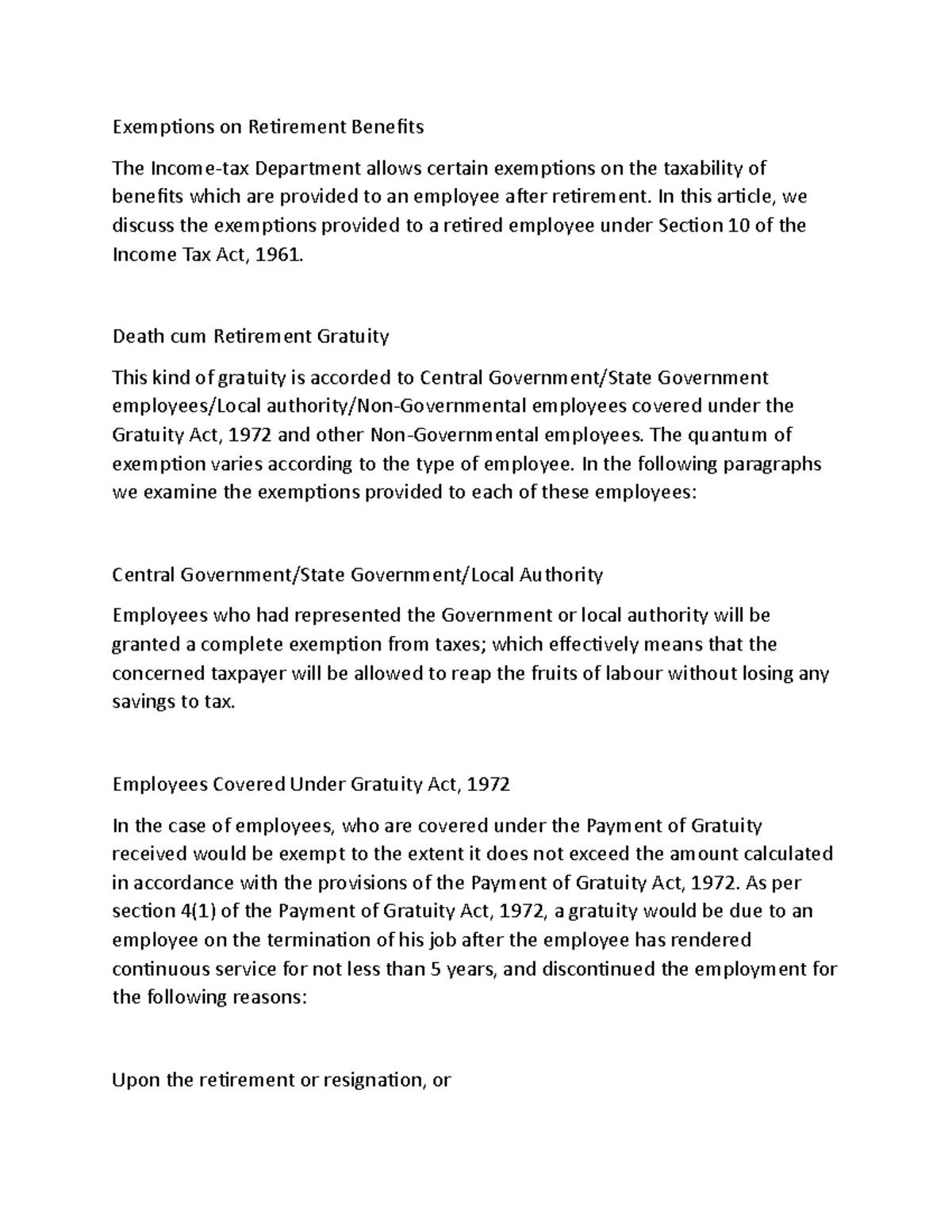 Retirement benifits - Exemptions on Retirement Benefits The Income-tax ...