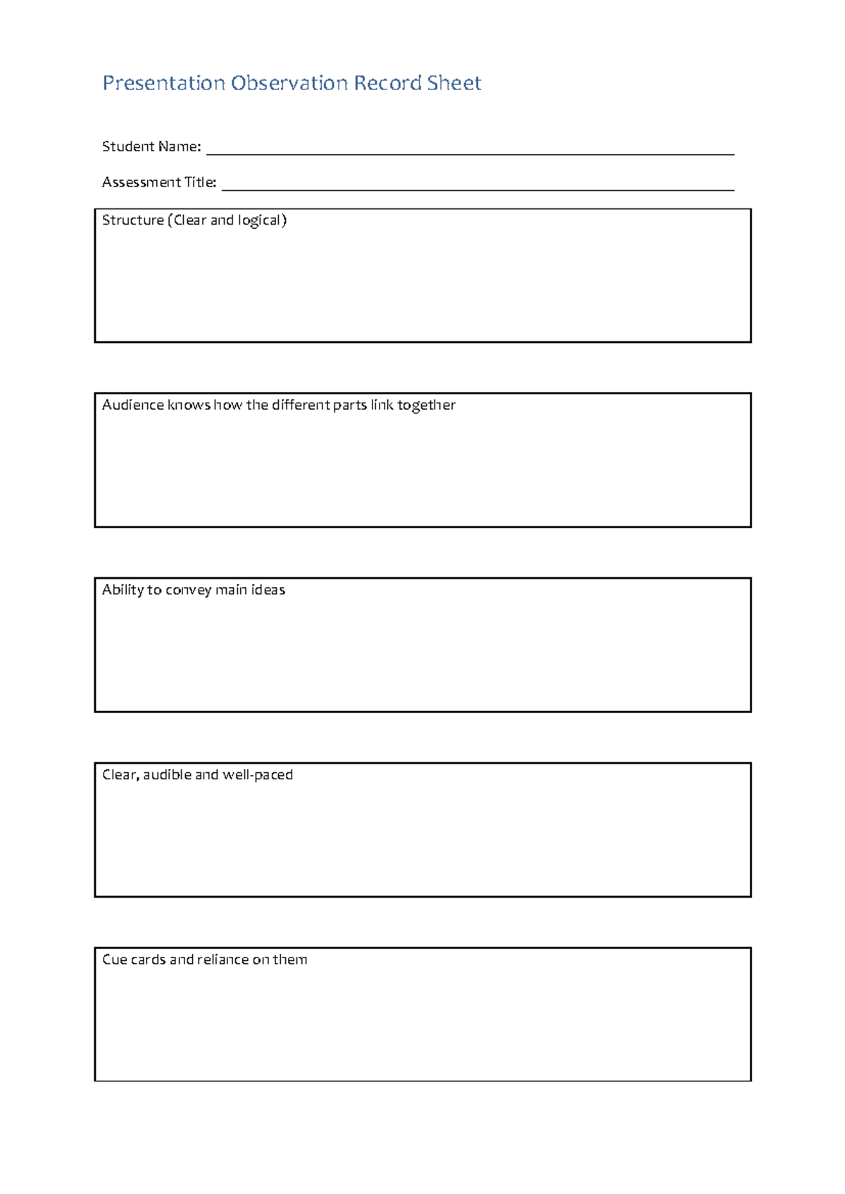 Attachment 13a Student observation checklist - Presentation Observation ...