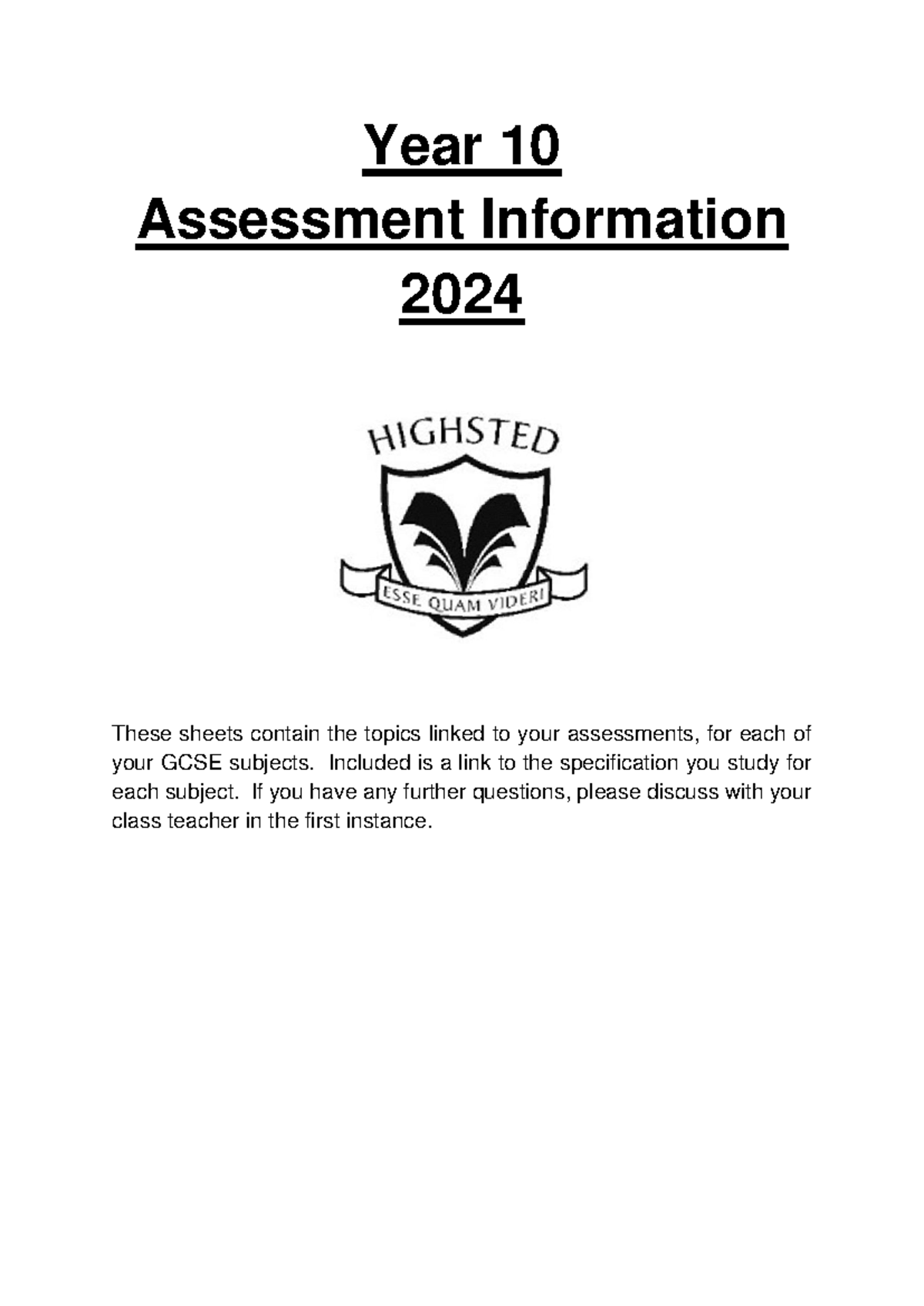 Year 10 Assessment Information (PMC) 10052024 - Year 10 Assessment ...