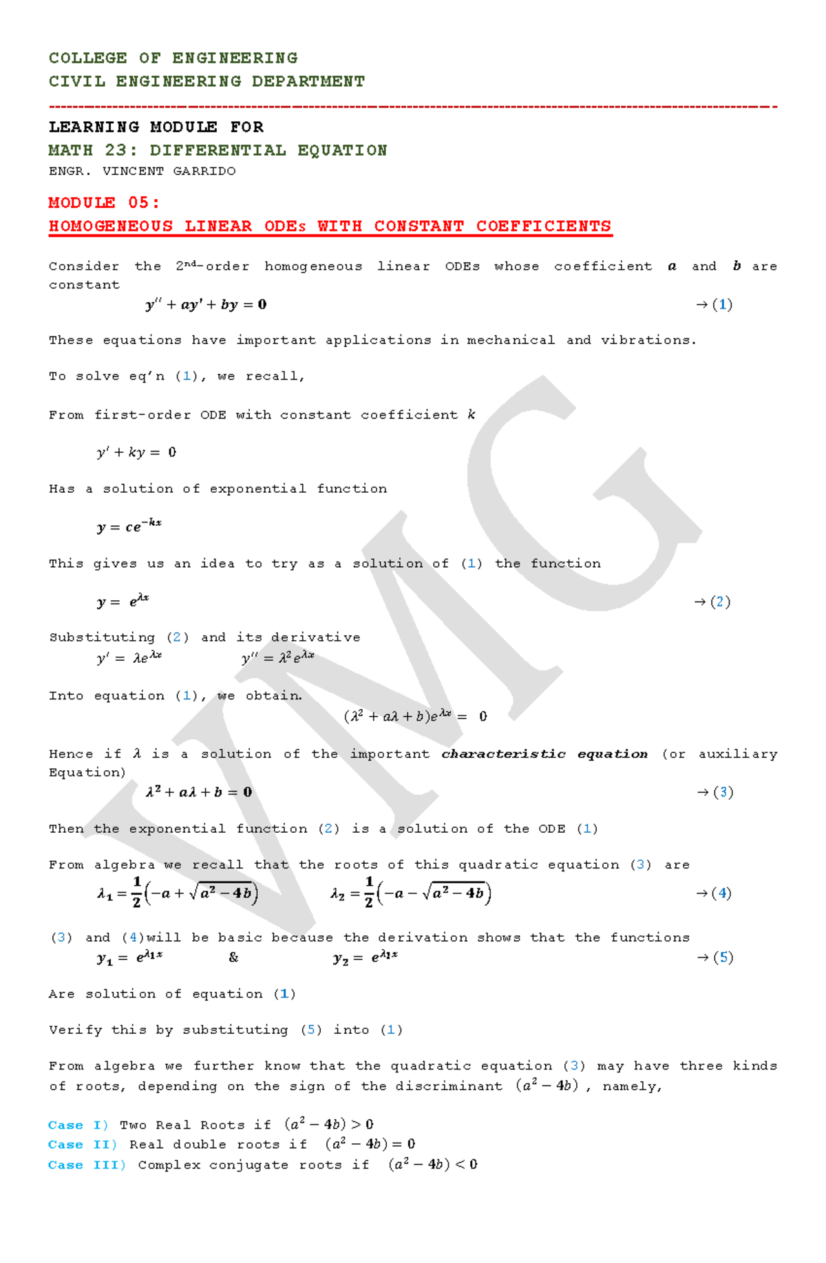 Math 23 DE Module 5 - none - COLLEGE OF ENGINEERING CIVIL ENGINEERING ...