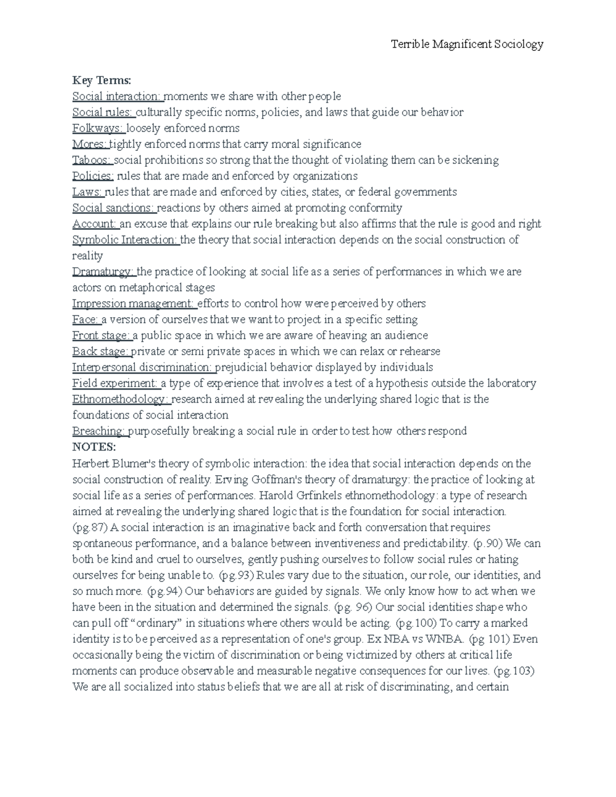 Ch 4 people in interaction - Terrible Magnificent Sociology Key Terms ...