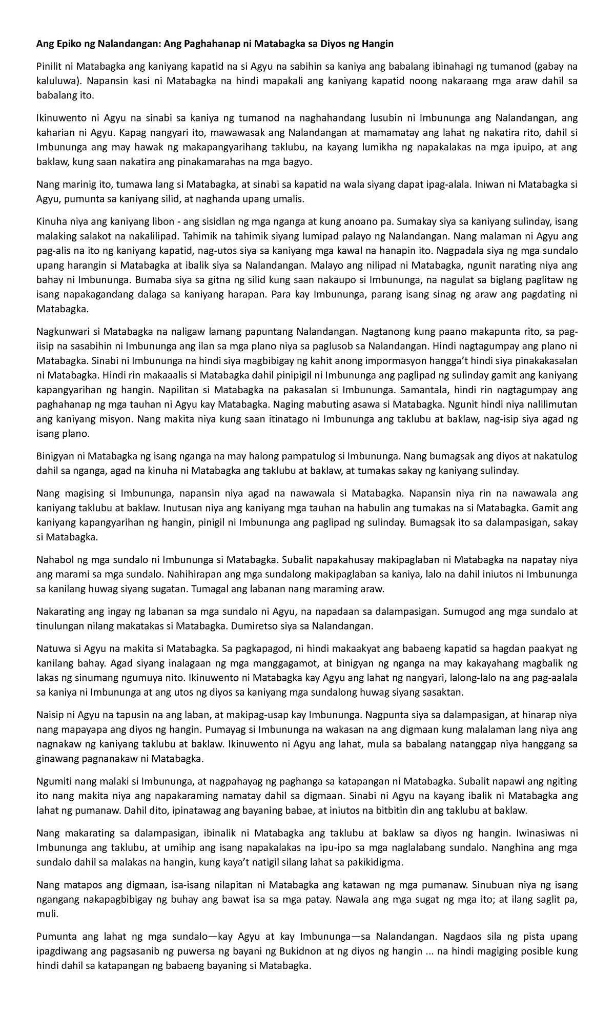 Matabagka - Napansin kasi ni Matabagka na hindi mapakali ang kaniyang ...