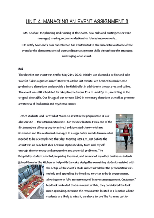 P5,P6,M3 and D2 Unit 4 Btec Business Management Managing an Event BTEC ...