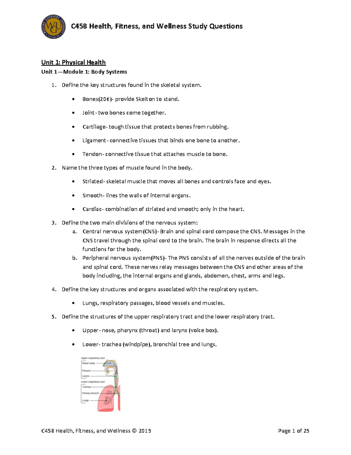 Test study guide - Unit 1: Physical Health Unit 1—Module 1: Body ...