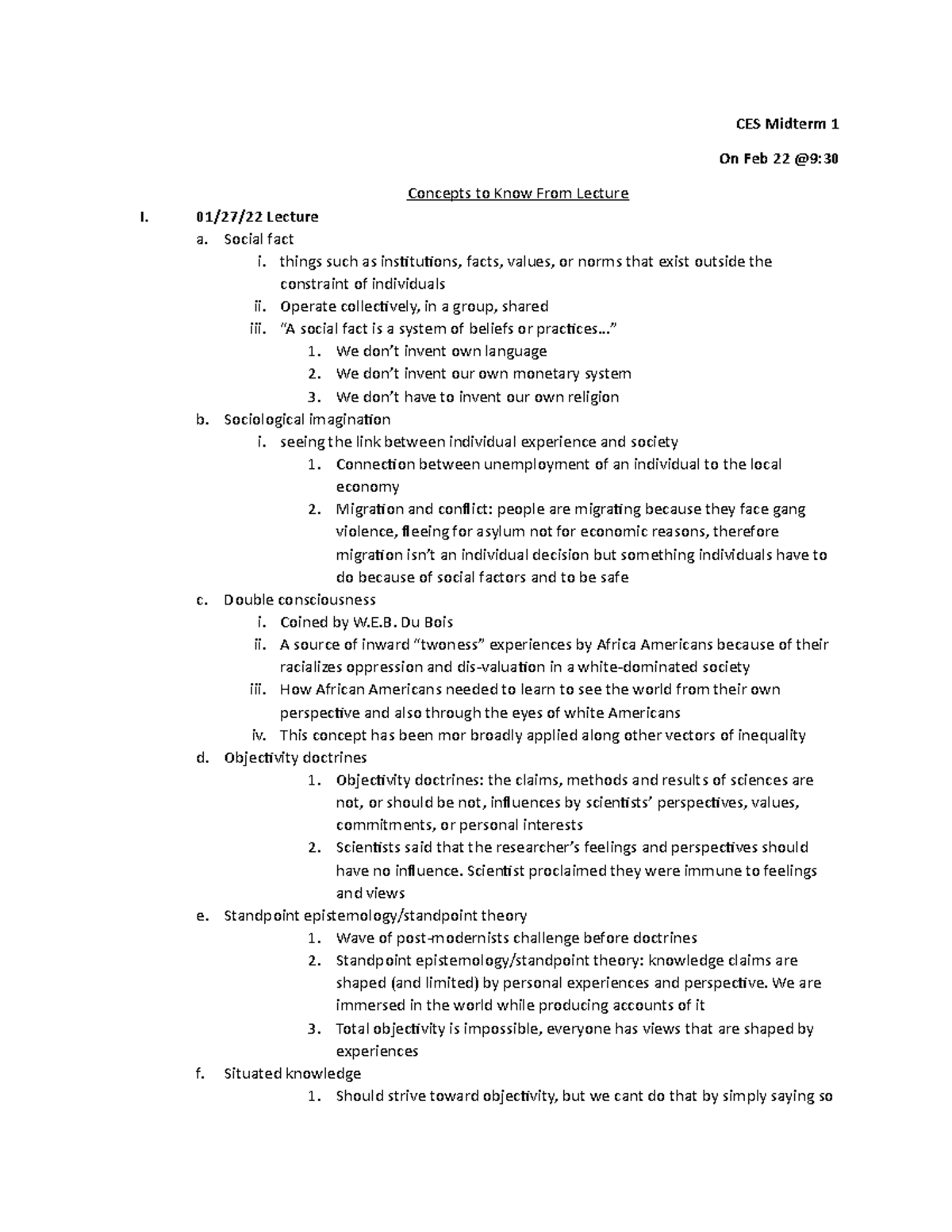 CES Midterm 1 Study Guide - CES Midterm 1 On Feb 22 @9: Concepts to ...