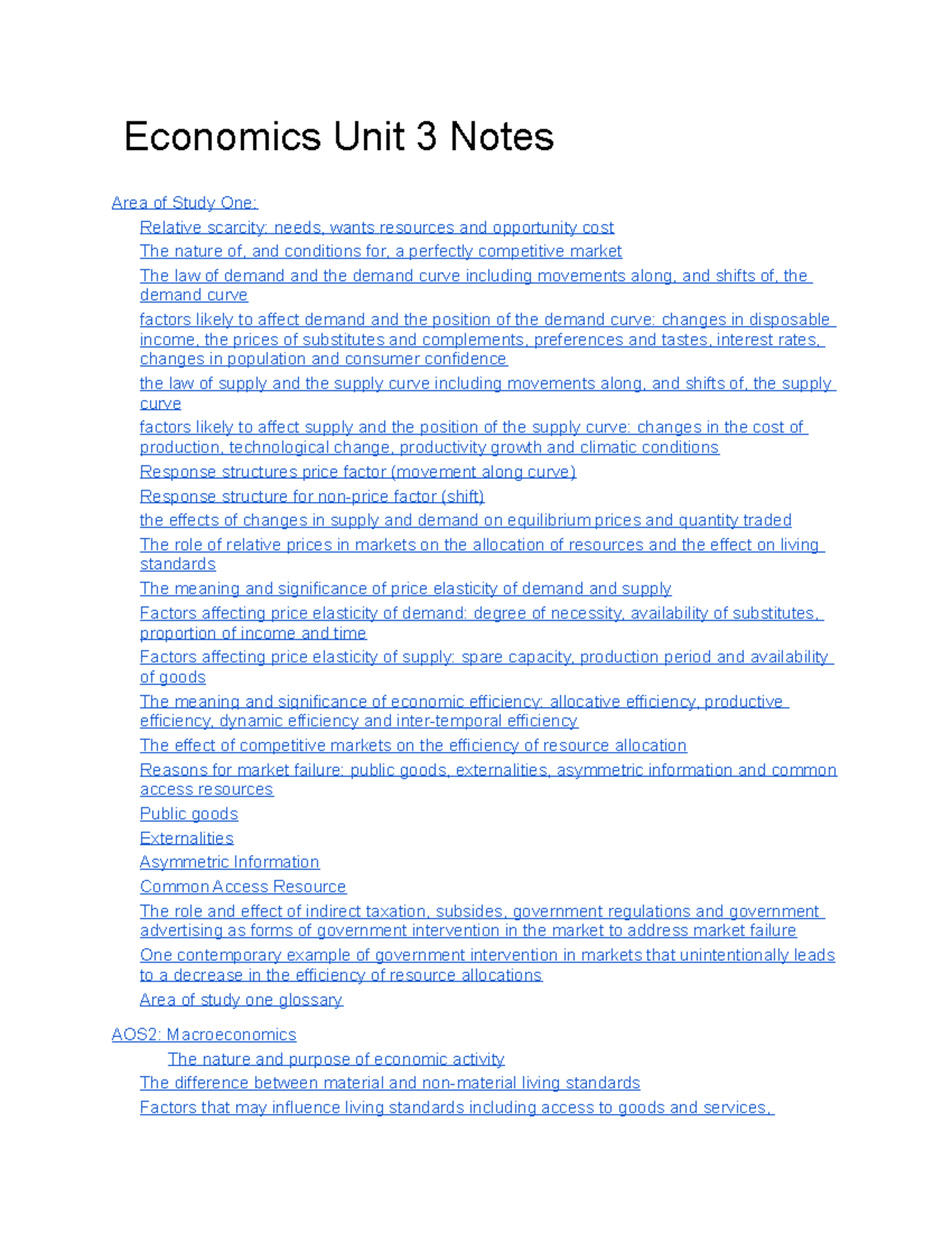 37 Study Score Unit 3 Economics notes - Economics Unit 3 Notes Area of ...