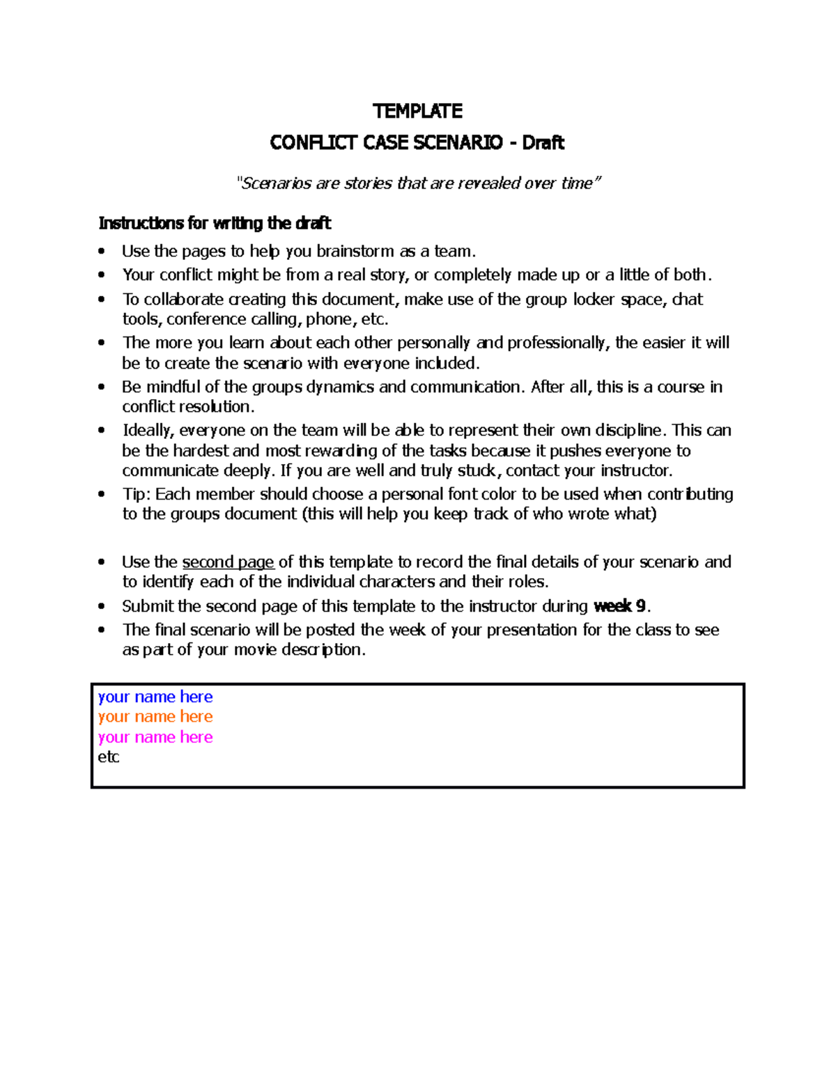 CINT905 CO Template Conflict Scenario Draft - TEMPLATE CONFLICT CASE ...
