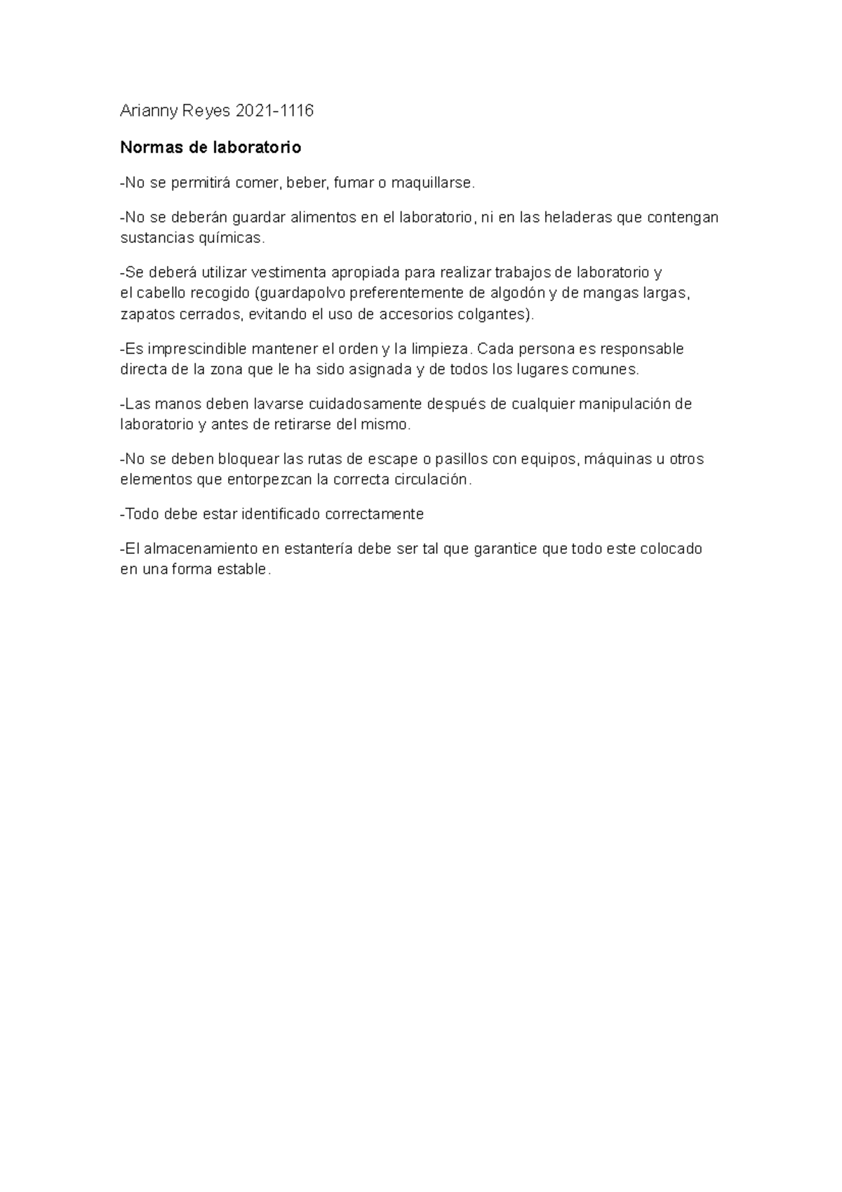 Normas de laboratorio - lab - Arianny Reyes 2021- Normas de laboratorio ...