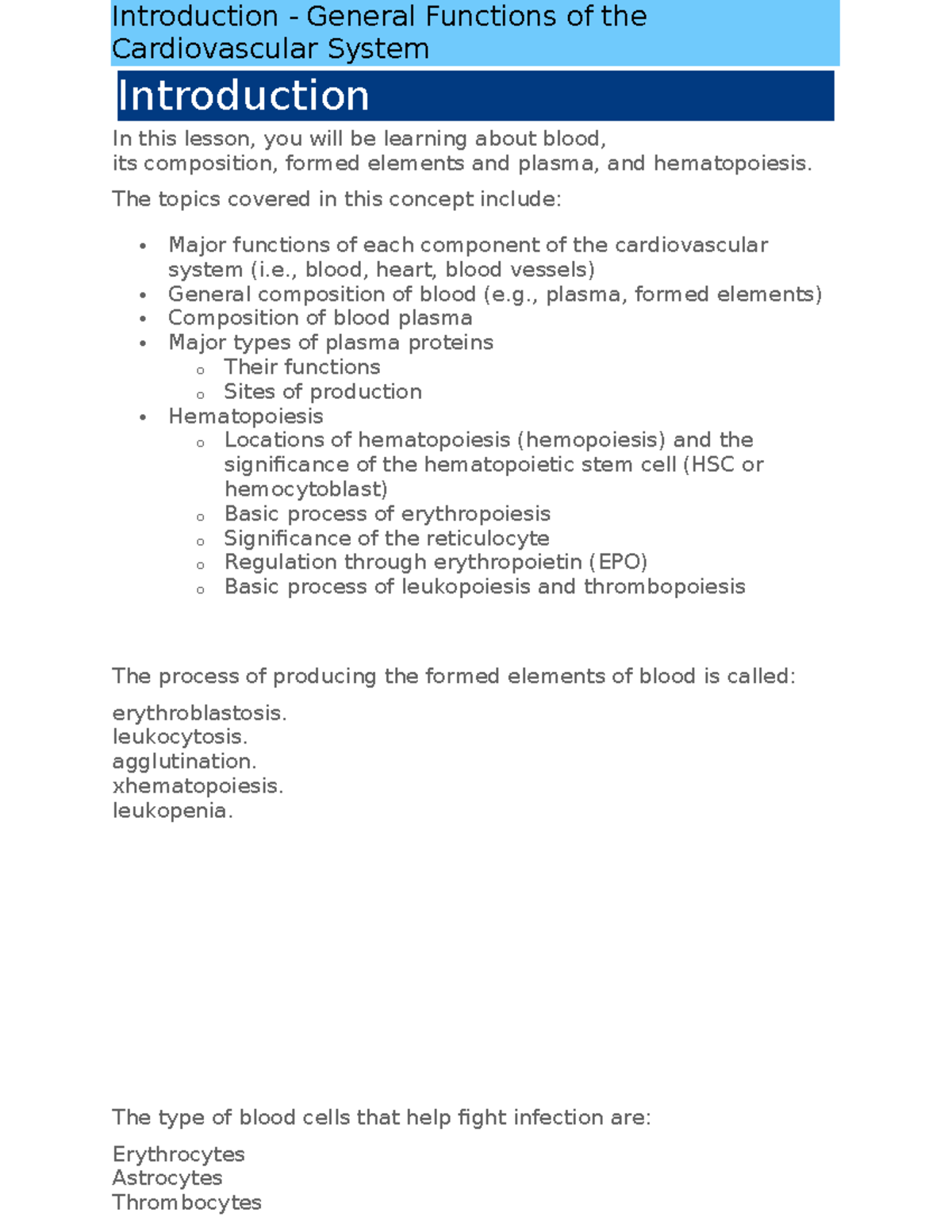 Introduction - General Functions of the Cardiovascular System ...