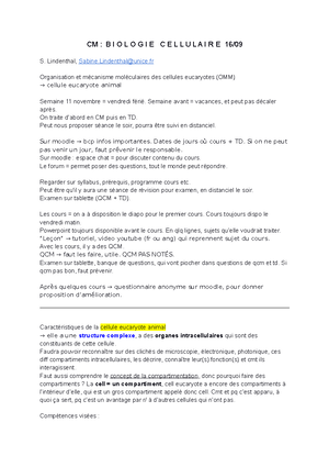 Cours de biologie cellulaire - Plan du cours I- Introduction A ...