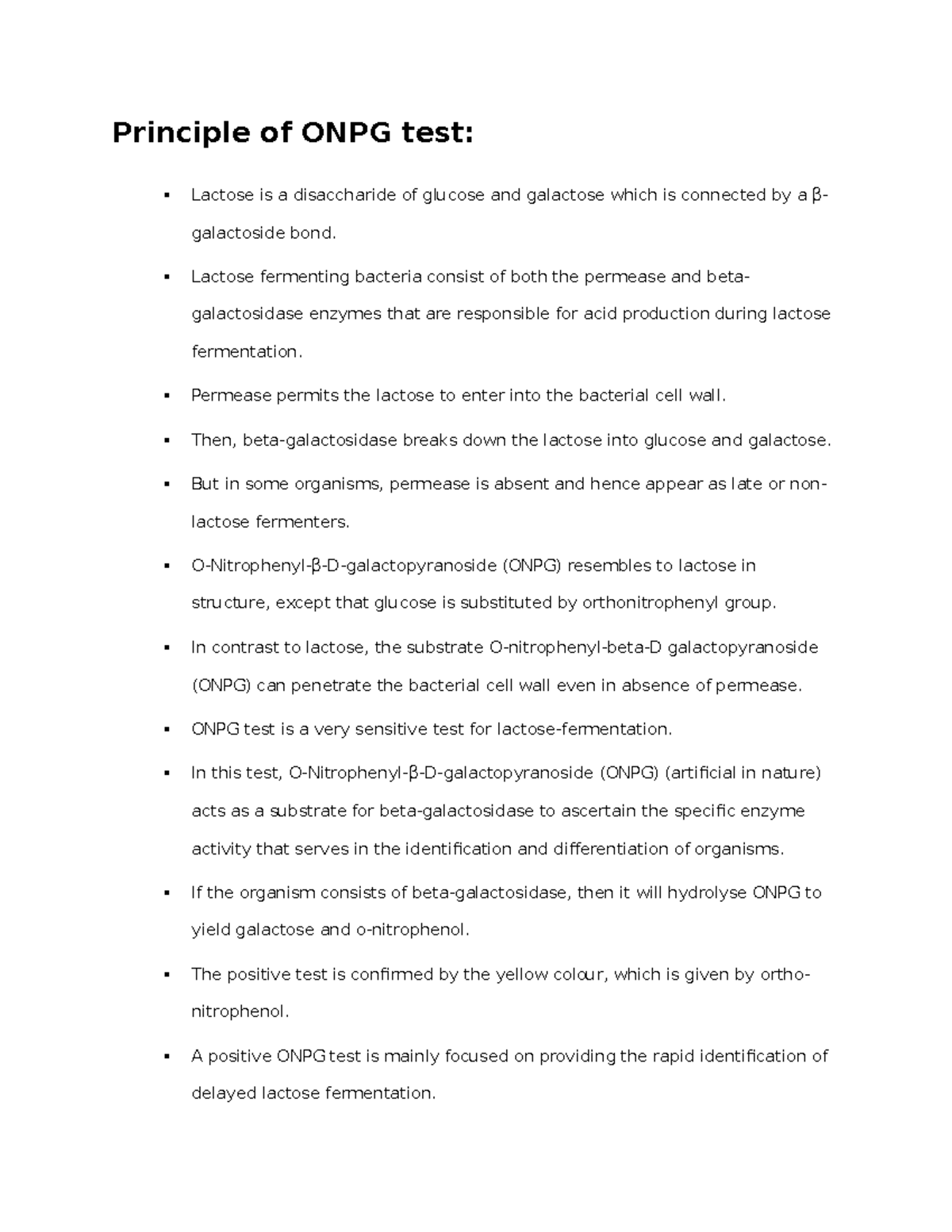 Biology Science 177 - Principle of ONPG test: Lactose is a disaccharide ...