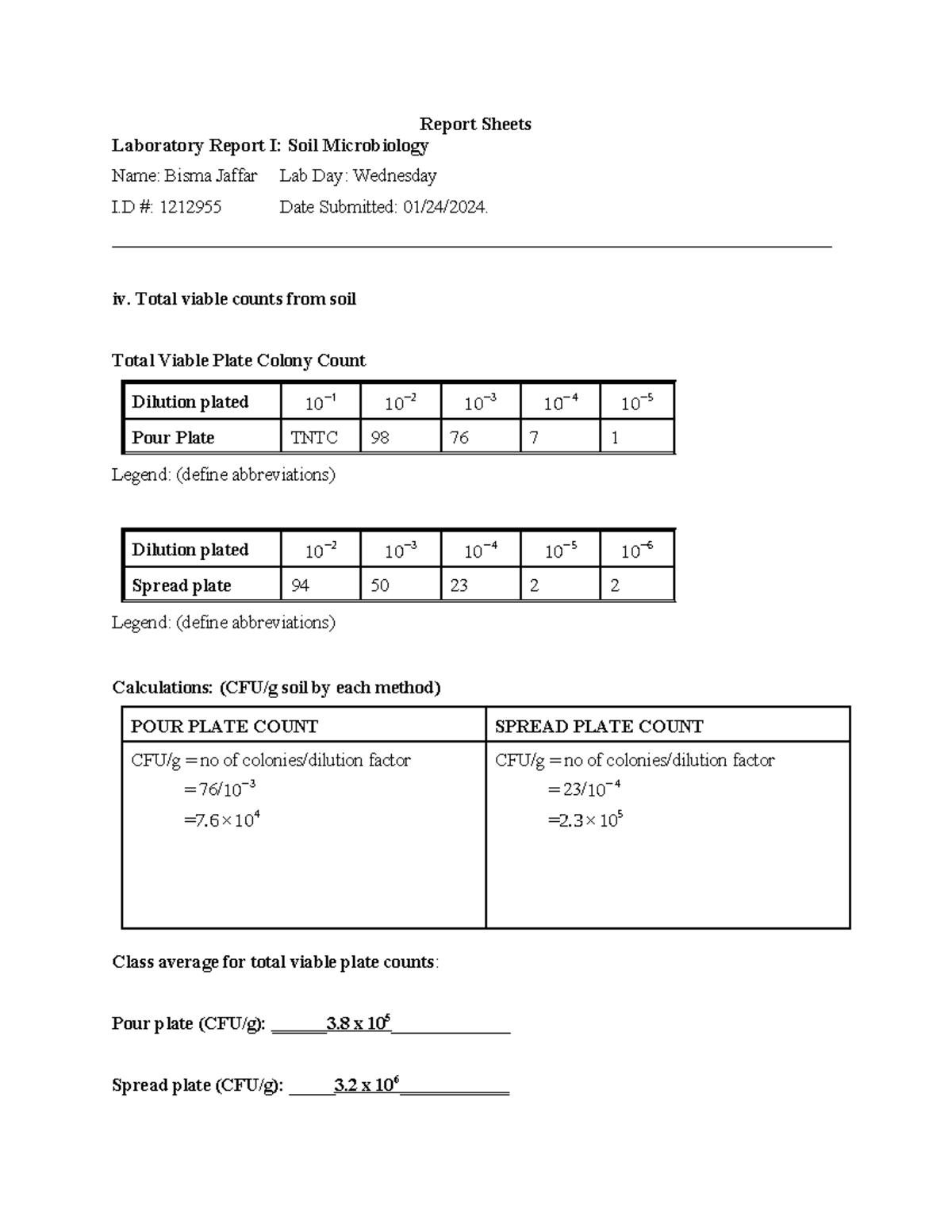 Lab 1 Report sheets - Report Sheets Laboratory Report I: Soil ...