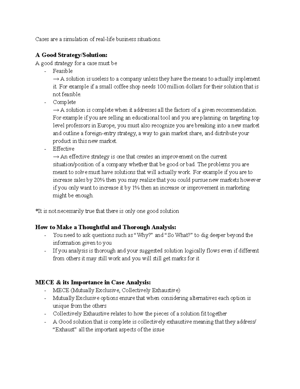 Intro To Case Method Notes - Cases are a simulation of real-life ...