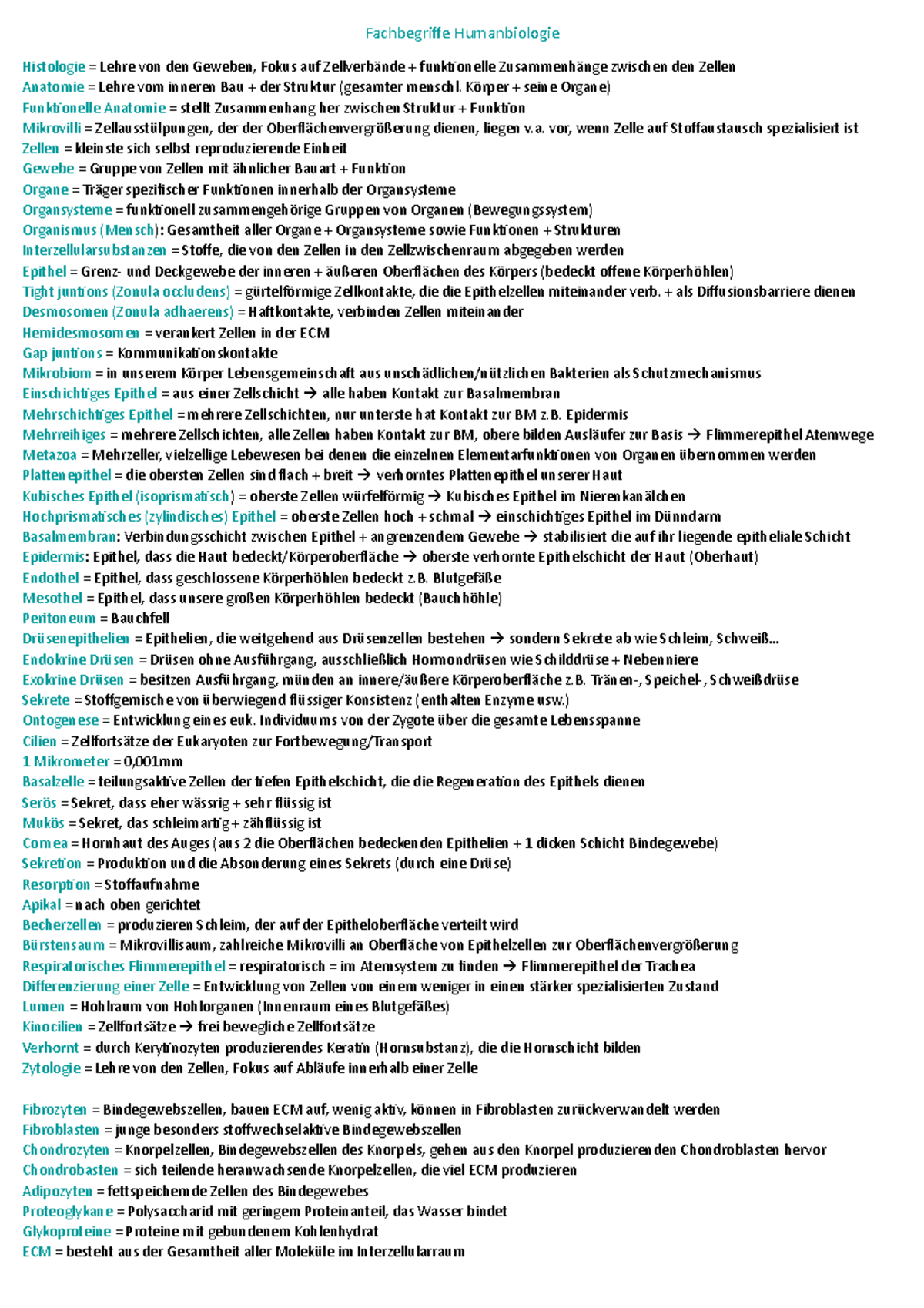 Fachbegriffe Humanbiologie - Fachbegriffe Humanbiologie Histologie ...