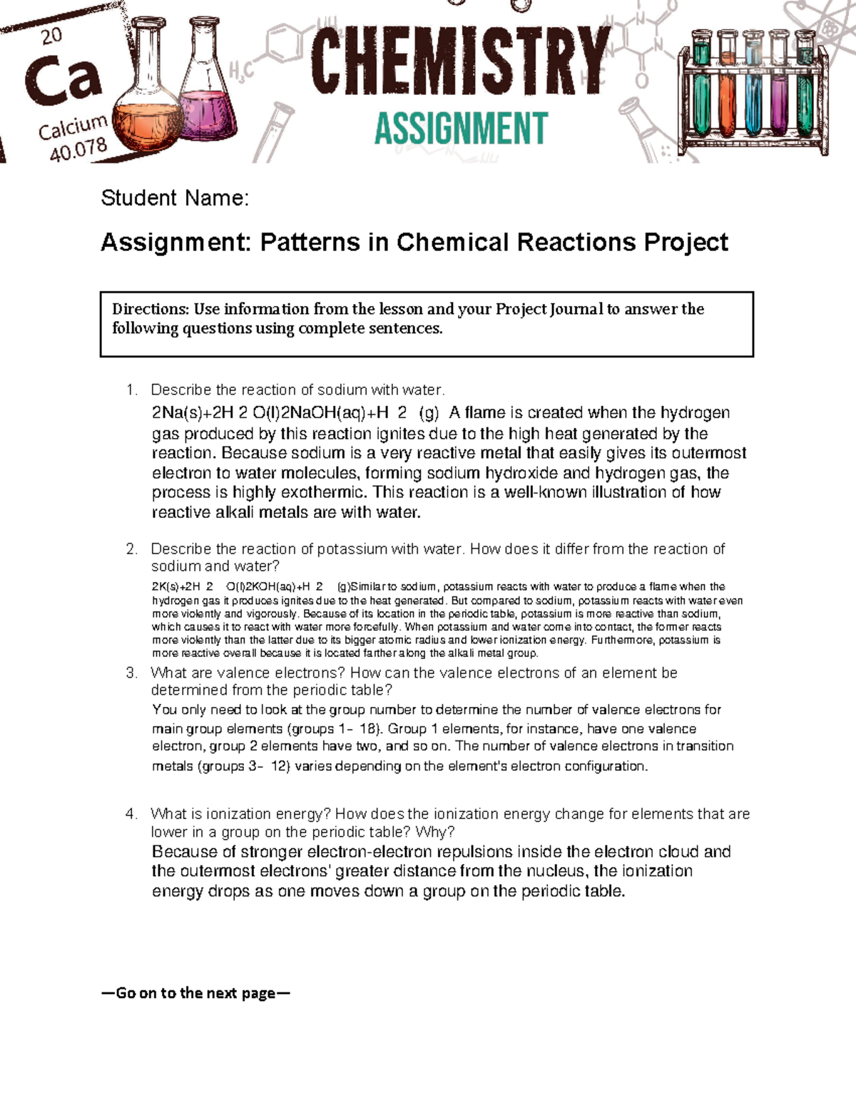 M7 Patterns In Chemical Reactions Project Assignment - Student Name ...