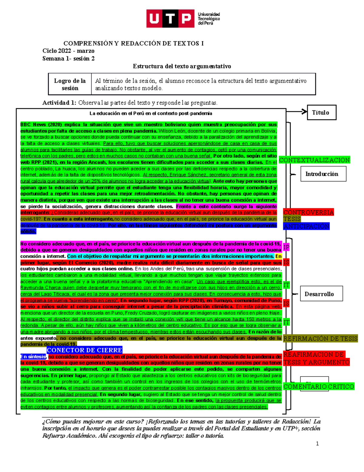 S01-s2-Material. Estructura del texto argumentativo 2022 marzo - COMPRENSIÓN Y REDACCIÓN DE ...