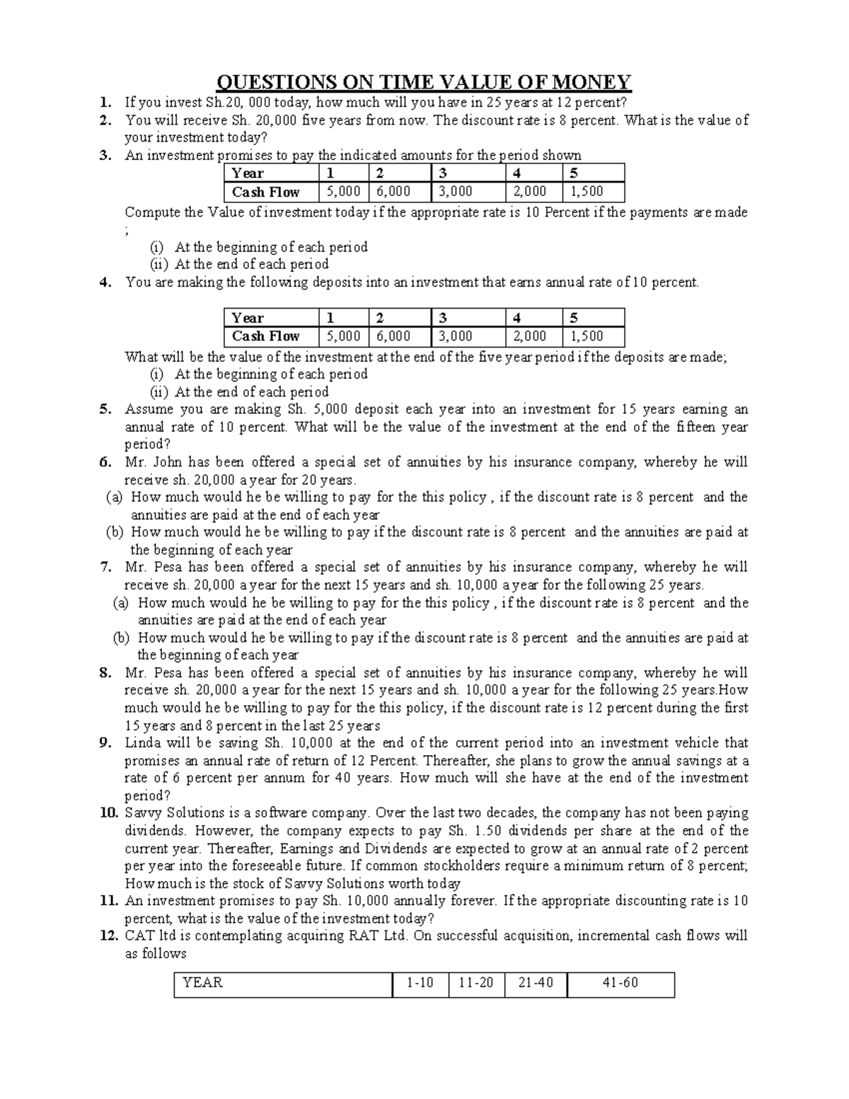 TIME Value OF Money Questions - QUESTIONS ON TIME VALUE OF MONEY If you ...