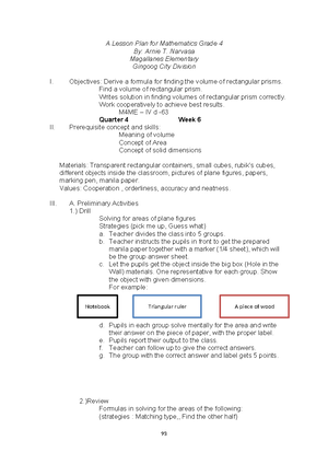 DLP MATH4 Q4 WEEK 1 - ####### Lesson Plan in Mathematics 4 ####### By ...