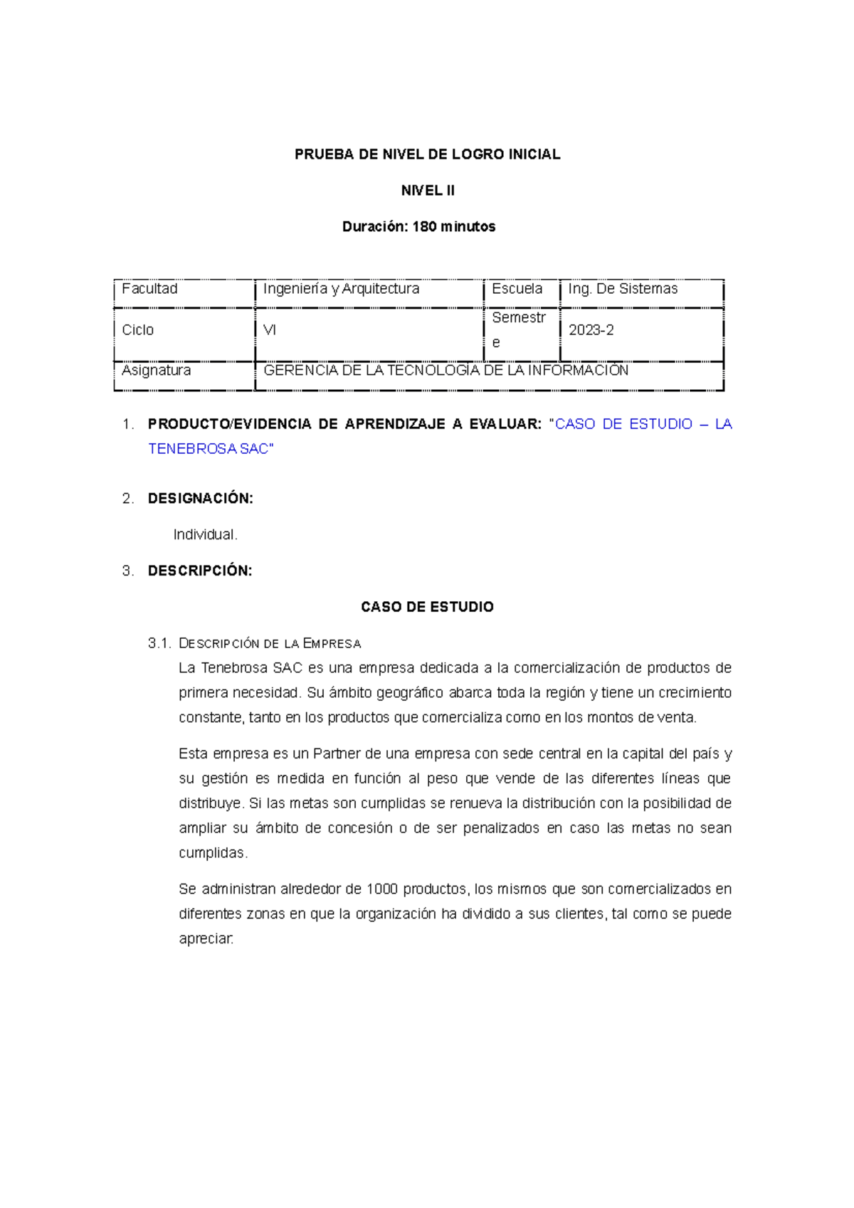 Examen- Inicial - asdada - PRUEBA DE NIVEL DE LOGRO INICIAL NIVEL II ...