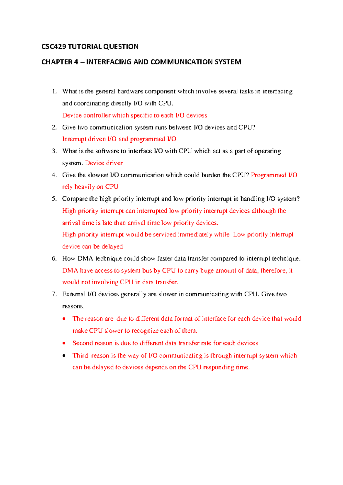Csc429 Chapter 4 Tutorial Io Interfacing Ans Scheme Csc429 Tutorial Question Chapter 4 