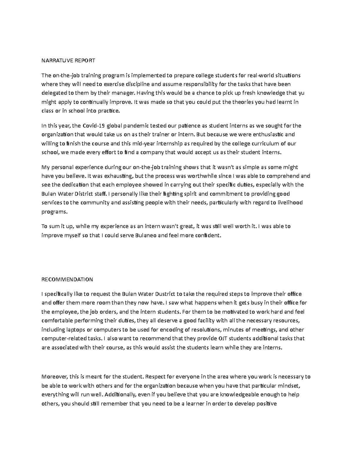 Narrative Repor-WPS Office - NARRATUVE REPORT The on-the-job training ...