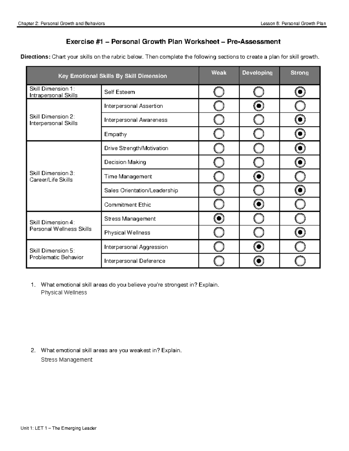 U1C2L8A2 Exercise 1 - Personal Growth Plan Worksheet - Pre-Assessment ...