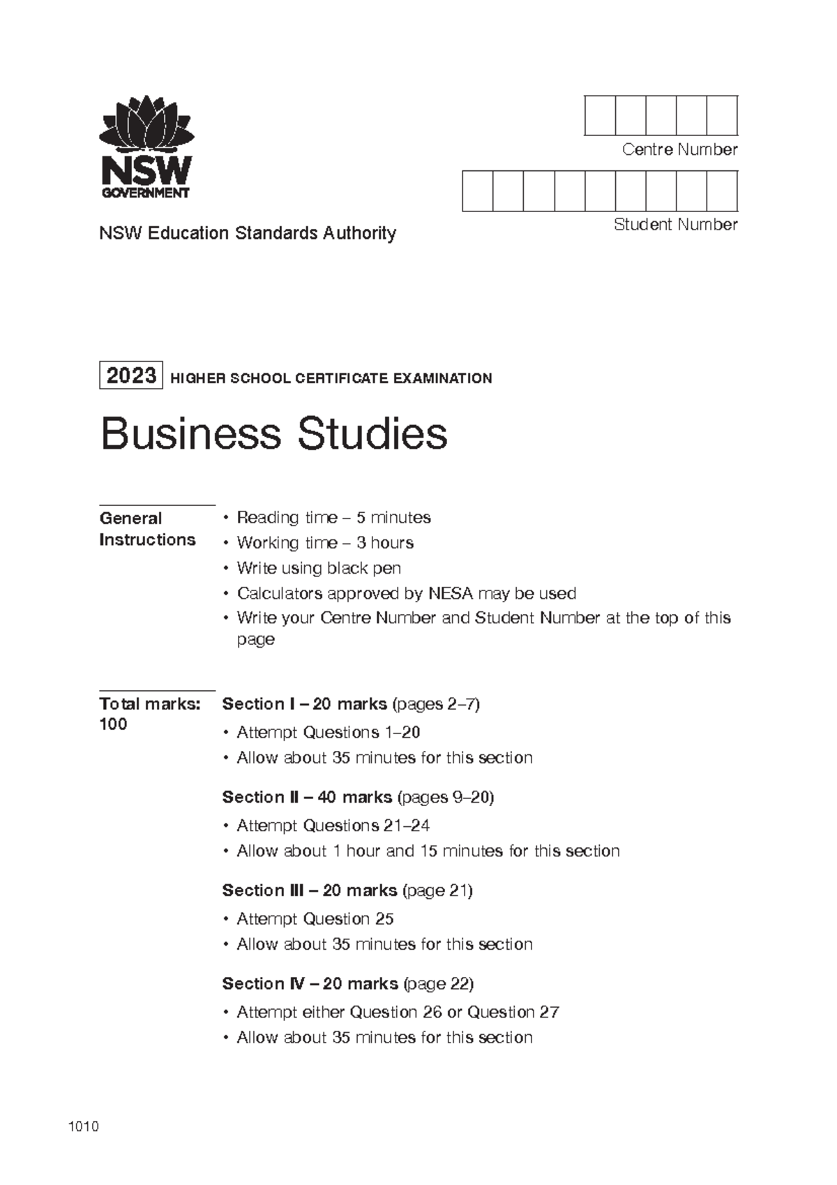 2023 HSC Business Studies - NSW Education Standards Authority 1010 2023 ...