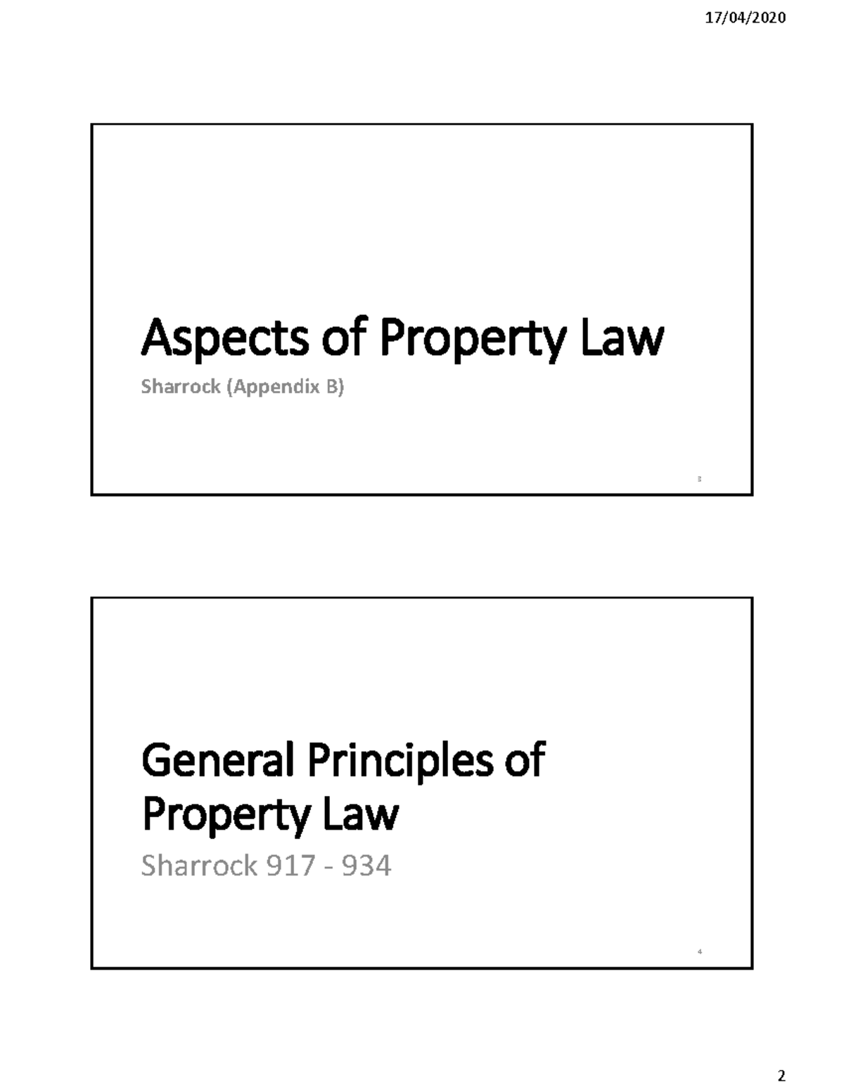Lecture 6 - Slides - Aspects of Property Law Sharrock (Appendix B) 3 ...