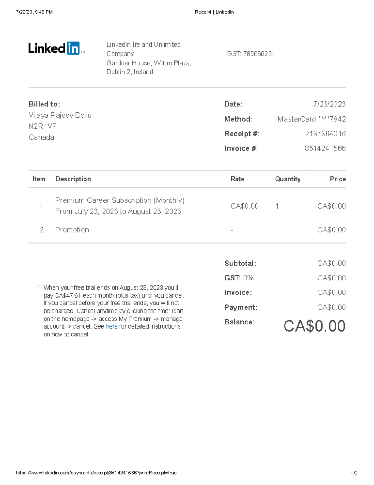 Receipt Linked In - sdfdsdf - Studocu