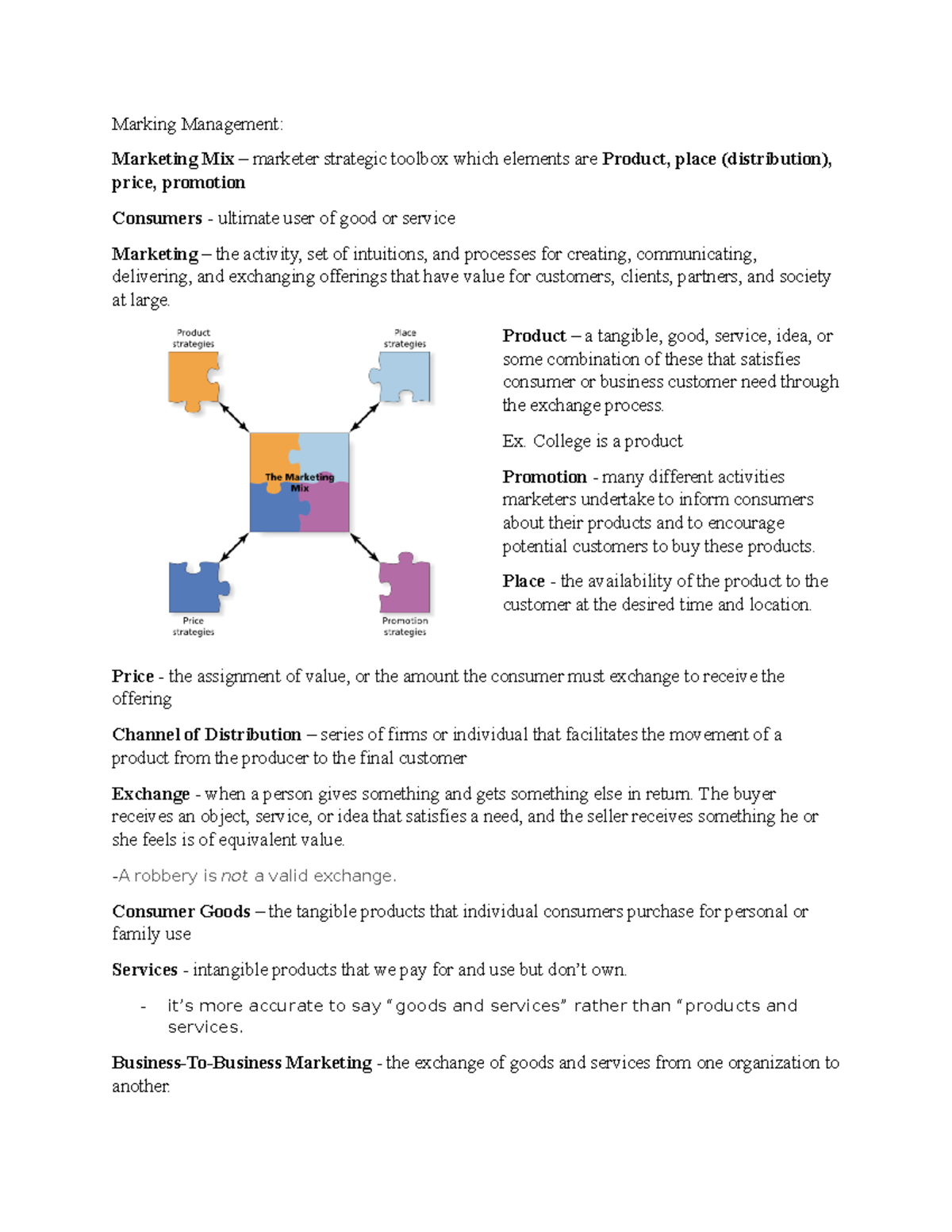 Marking Management chapter 1 notes - Marking Management: Marketing Mix ...